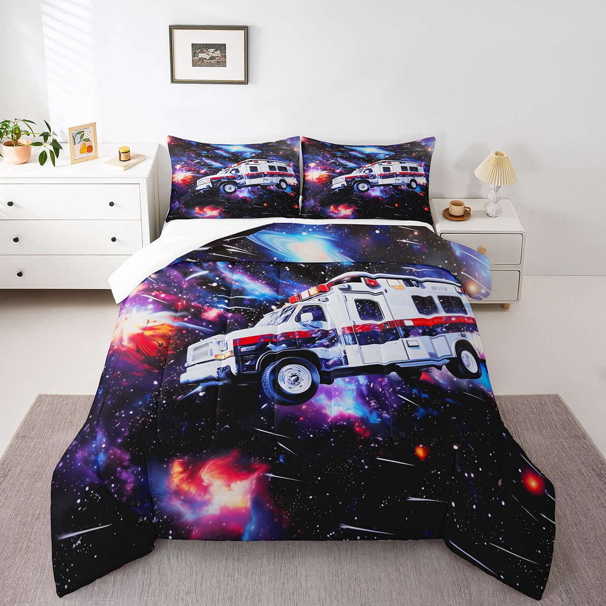 Ambulance Queen Comforter Set Car Bedding Set Bedroom Decor Emergency ...