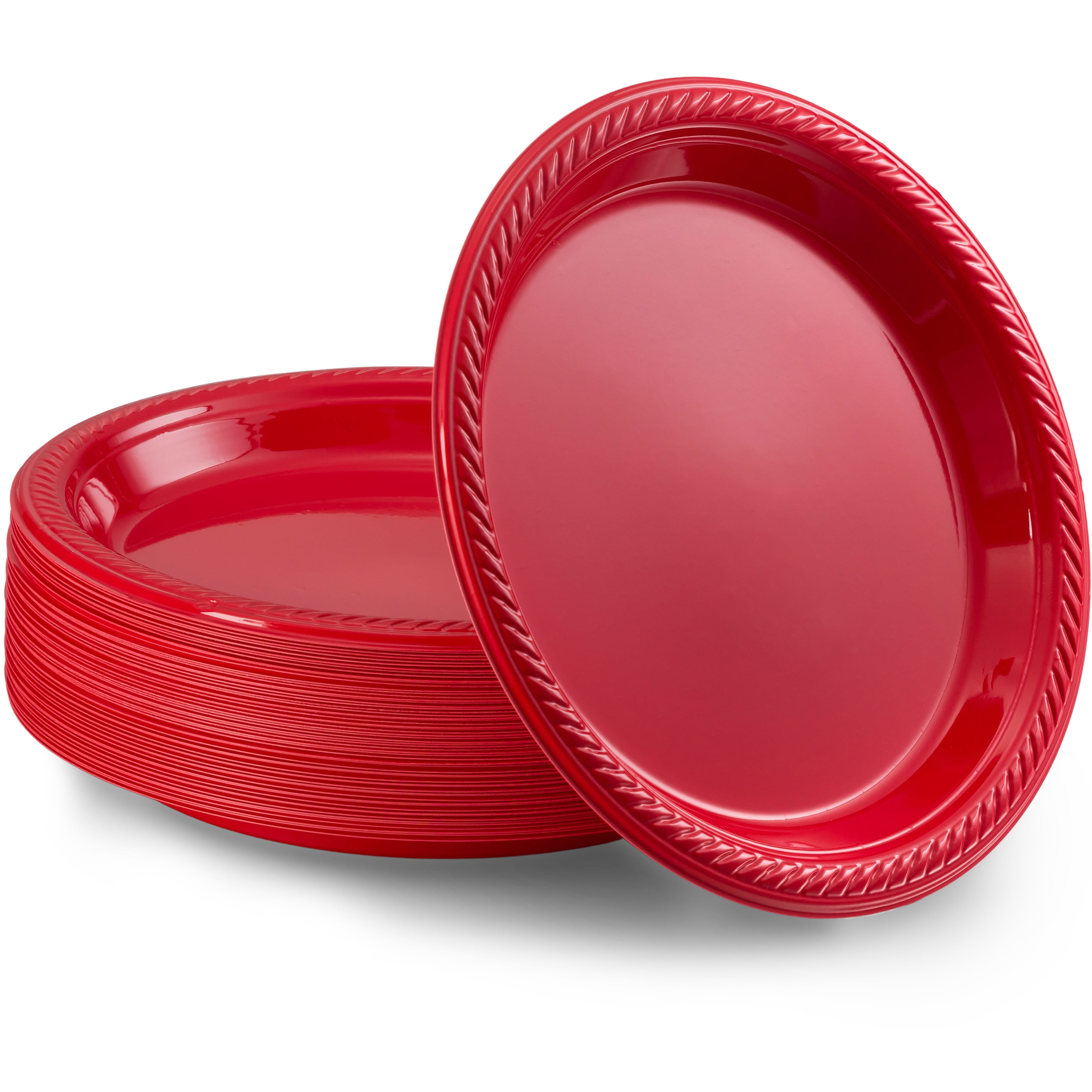 Amcrate 7" Disposable Plastic Plates, Red, Strong & Sturdy for Party or ...