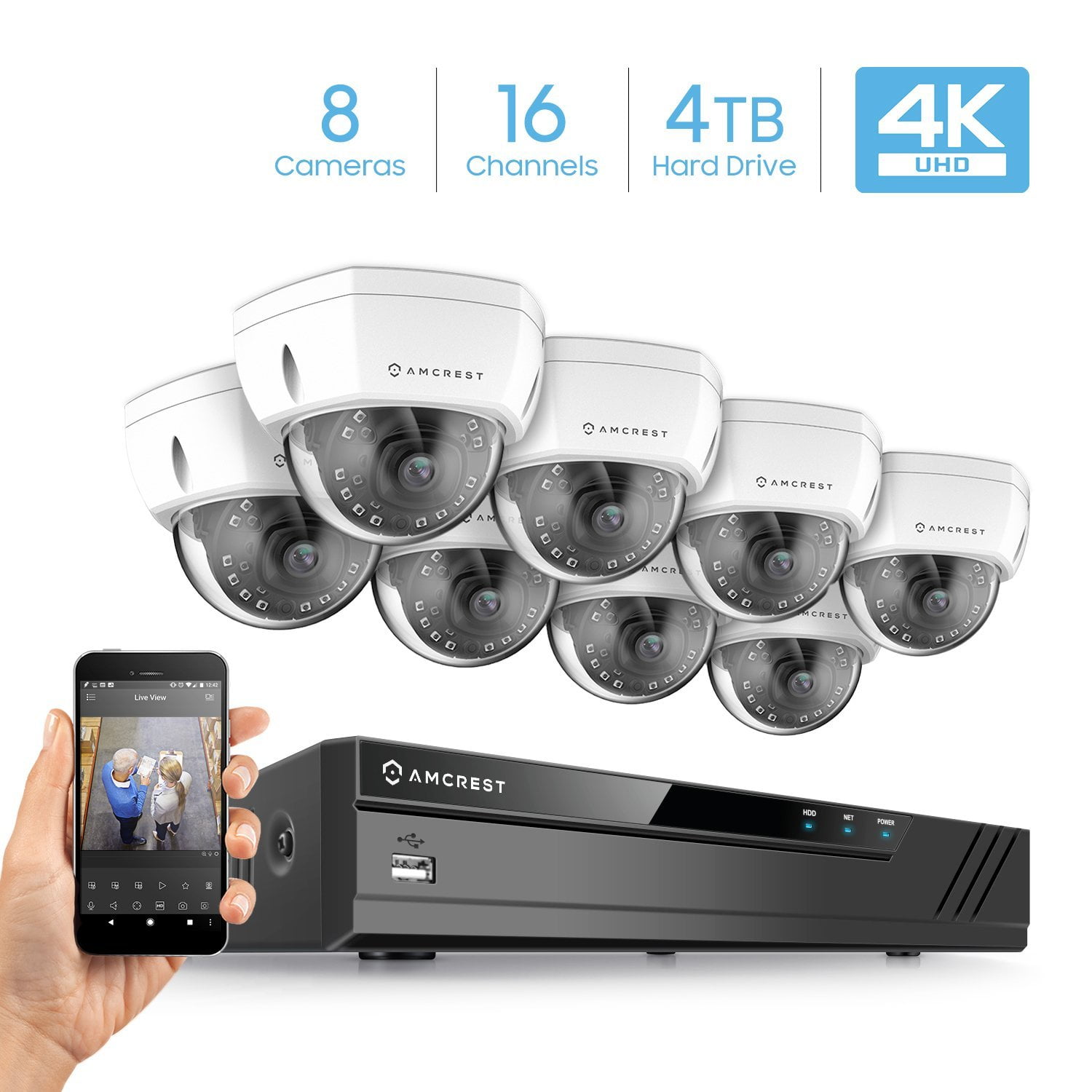Amcrest 16CH 4K Security Camera System w/ 4K (8MP) NVR, (8) x 4K (8 ...