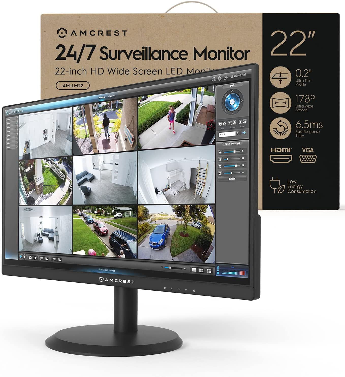 Amcrest 22 inch 24/7 Video Monitor, 1080p FHD, HDMI VGA, W-LED, Micro ...