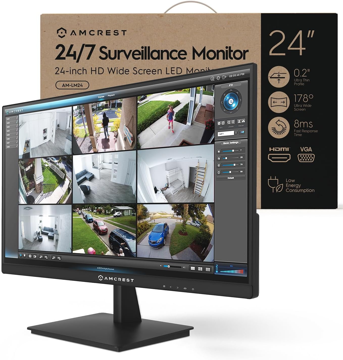 Amcrest 24/7 Security Desktop Display, 24 inch FHD 60Hz Monitor, HDMI ...