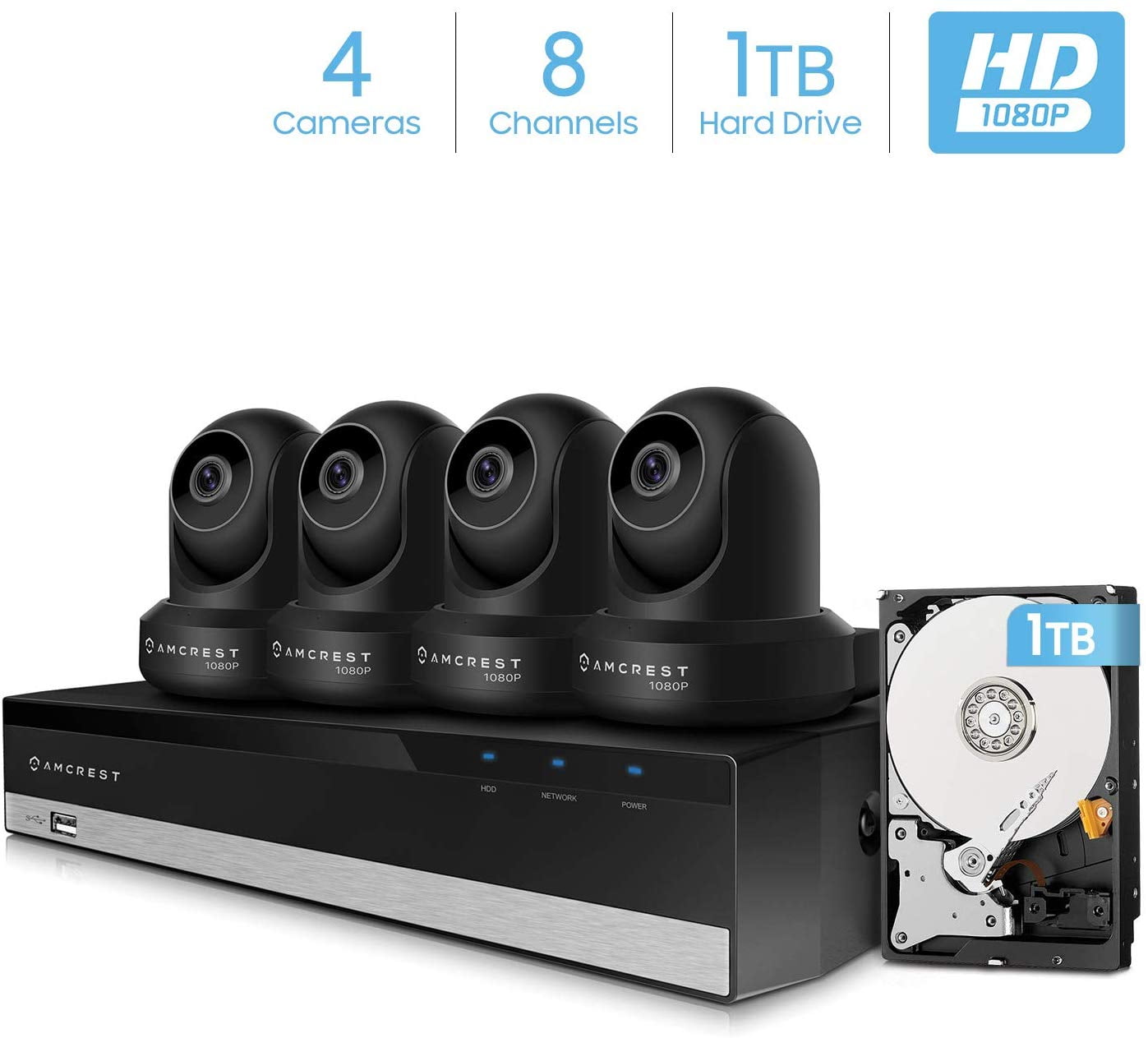 Amcrest 2MP Security Camera System, 4K 8CH NVR, WiFi Dome Cameras, Two ...