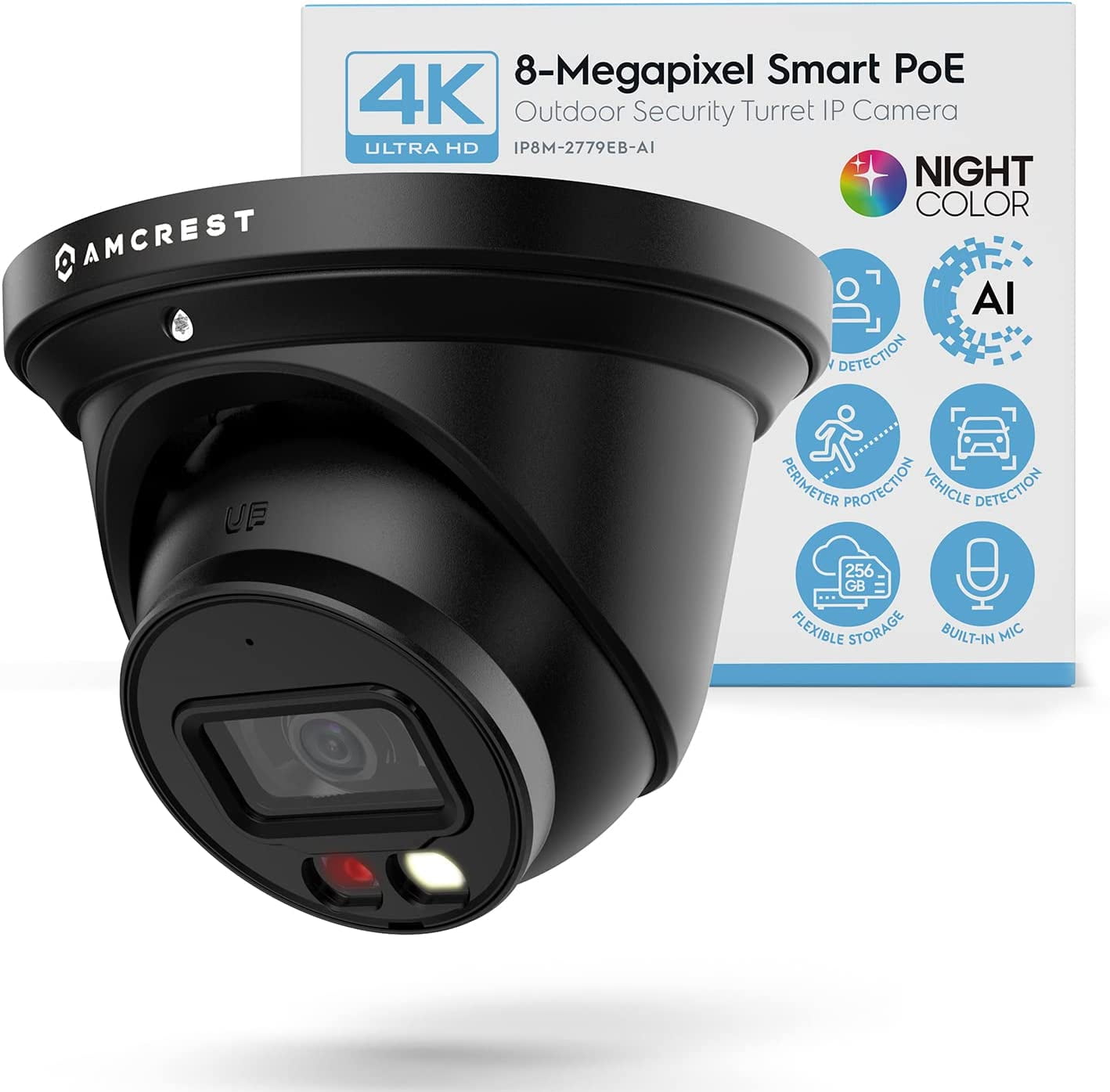Amcrest 4K AI Turret IP PoE Camera, 49ft Nightvision, Built-in Mic ...