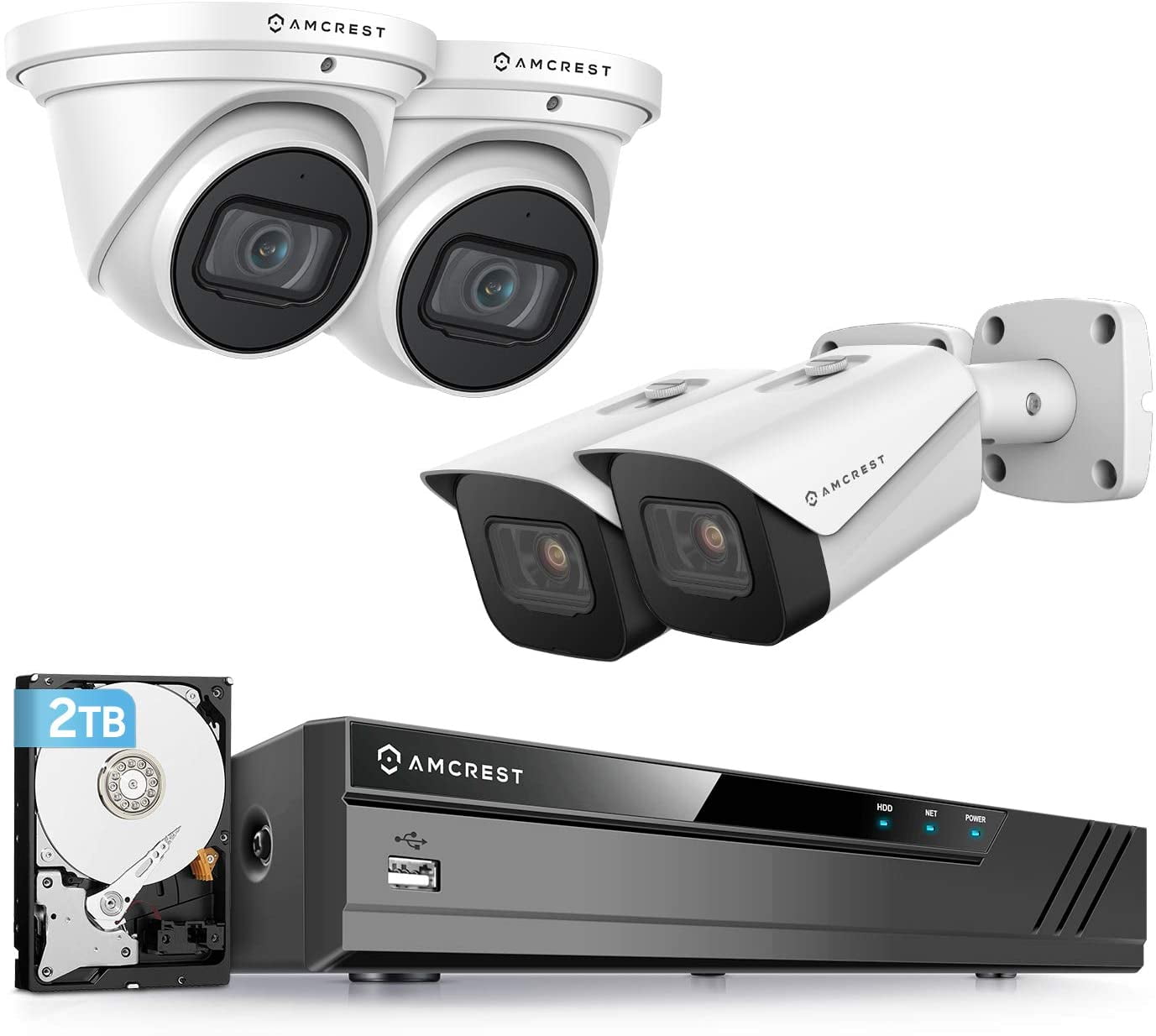 Amcrest 4K Security Camera System w/ 4K 8CH PoE NVR, (4) x 4K IP67 ...