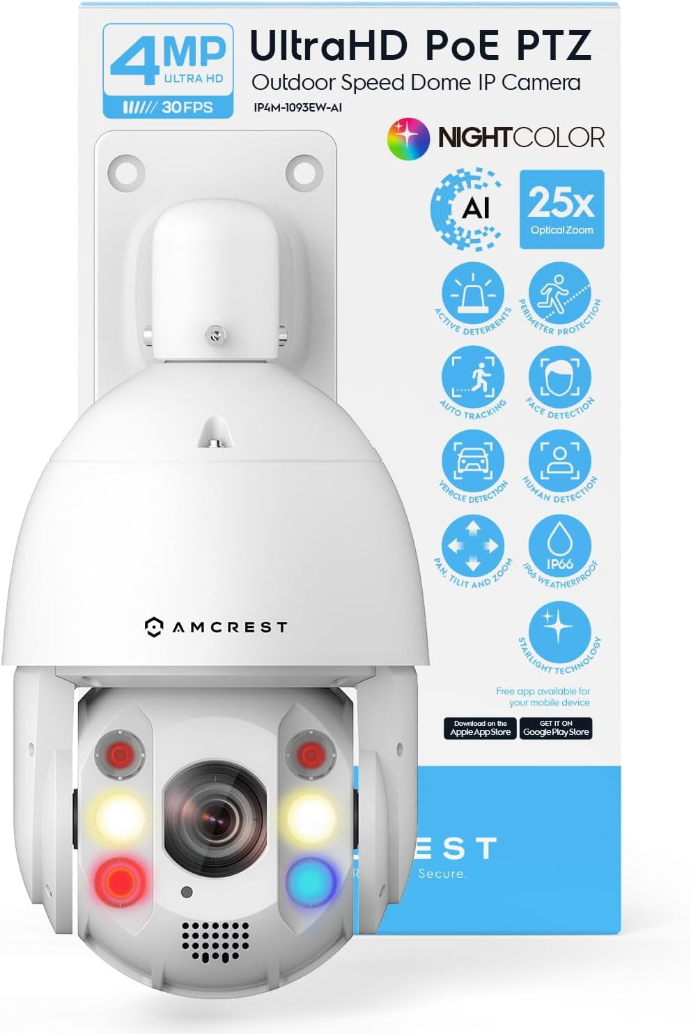 Amcrest 4MP Outdoor PTZ POE+ 802.3at AI IP Camera Pan Tilt Zoom ...