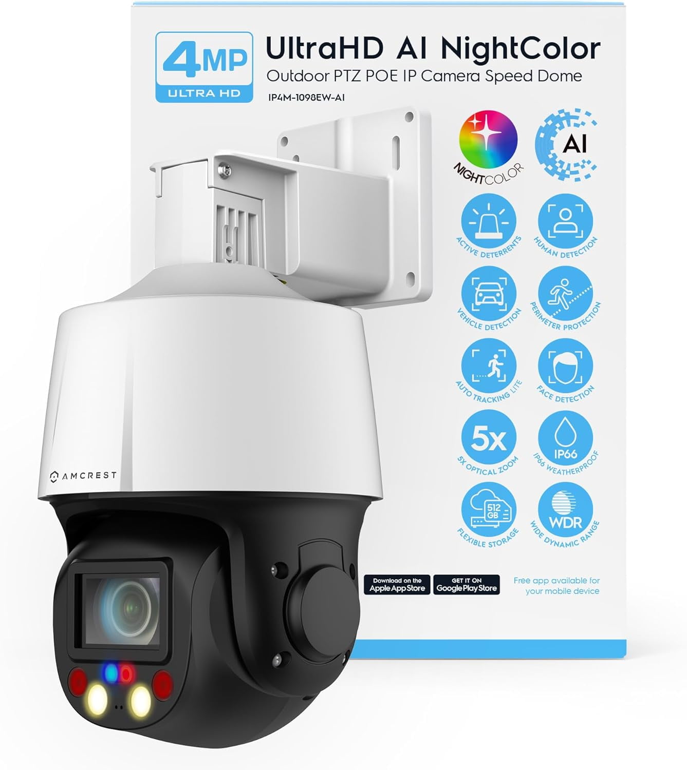 Amcrest 4MP Outdoor PTZ POE + AI IP Camera Pan Tilt Zoom (Optical 5X ...