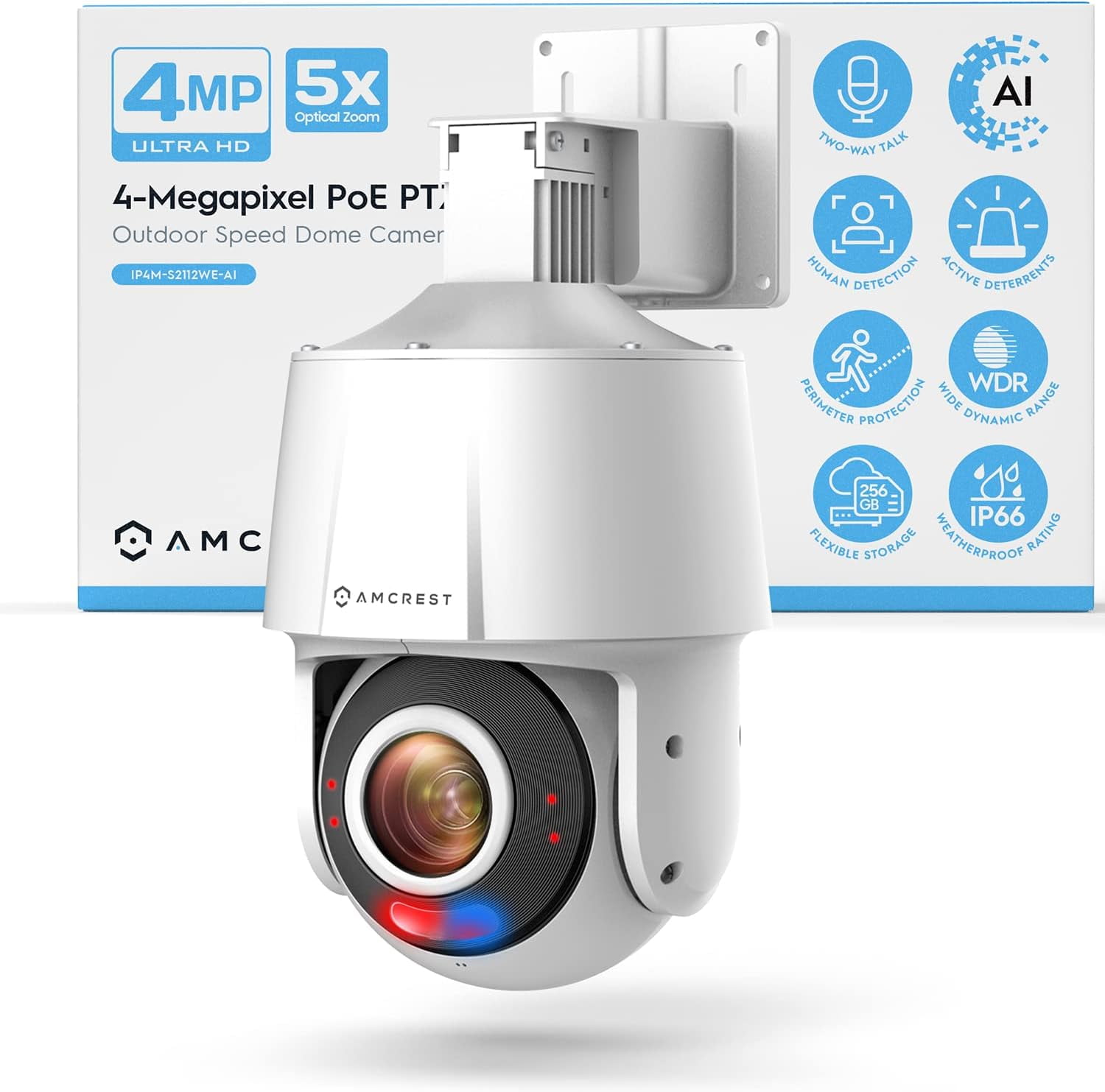 Amcrest 4MP Outdoor PTZ AI IP Camera, 5X Zoom, Human Detection, 98ft ...