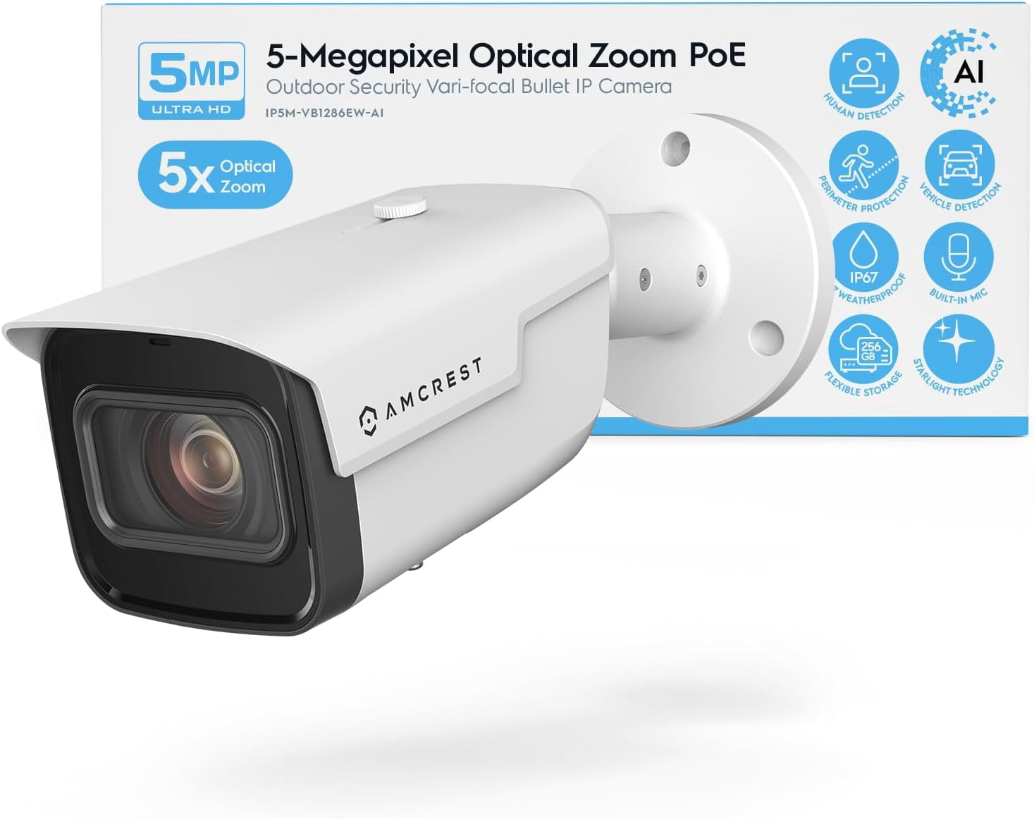 Amcrest 5MP Optical Zoom AI IP PoE Camera, Varifocal Outdoor IP POE ...