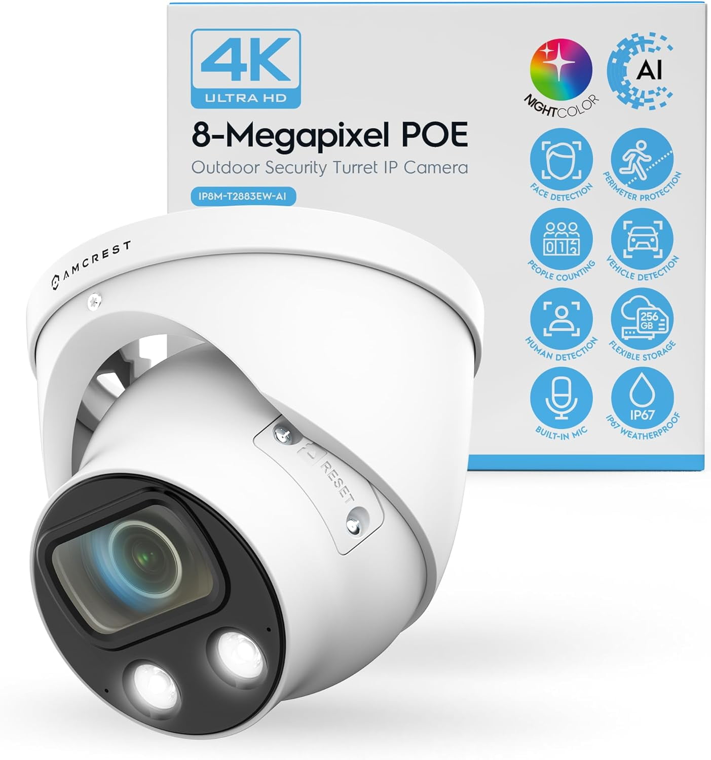 Amcrest UltraHD 4K (8MP) IP POE AI Camera, 4K @30fps, 164ft Night Color ...