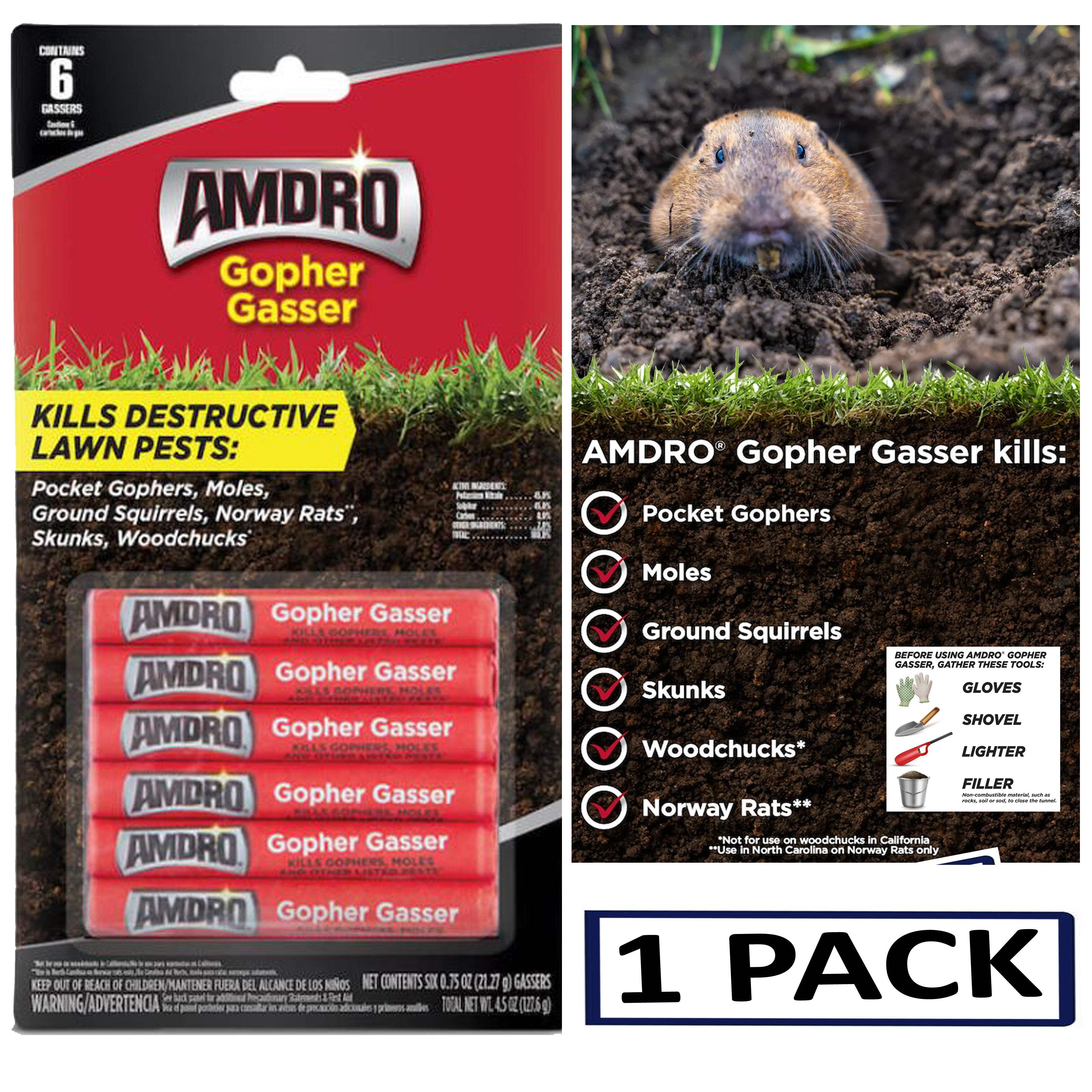 Amdro Gopher Gasser 1-Pack: Outdoor Rodent and Rat Killer Poison for Gophers, Moles & Skunks ...