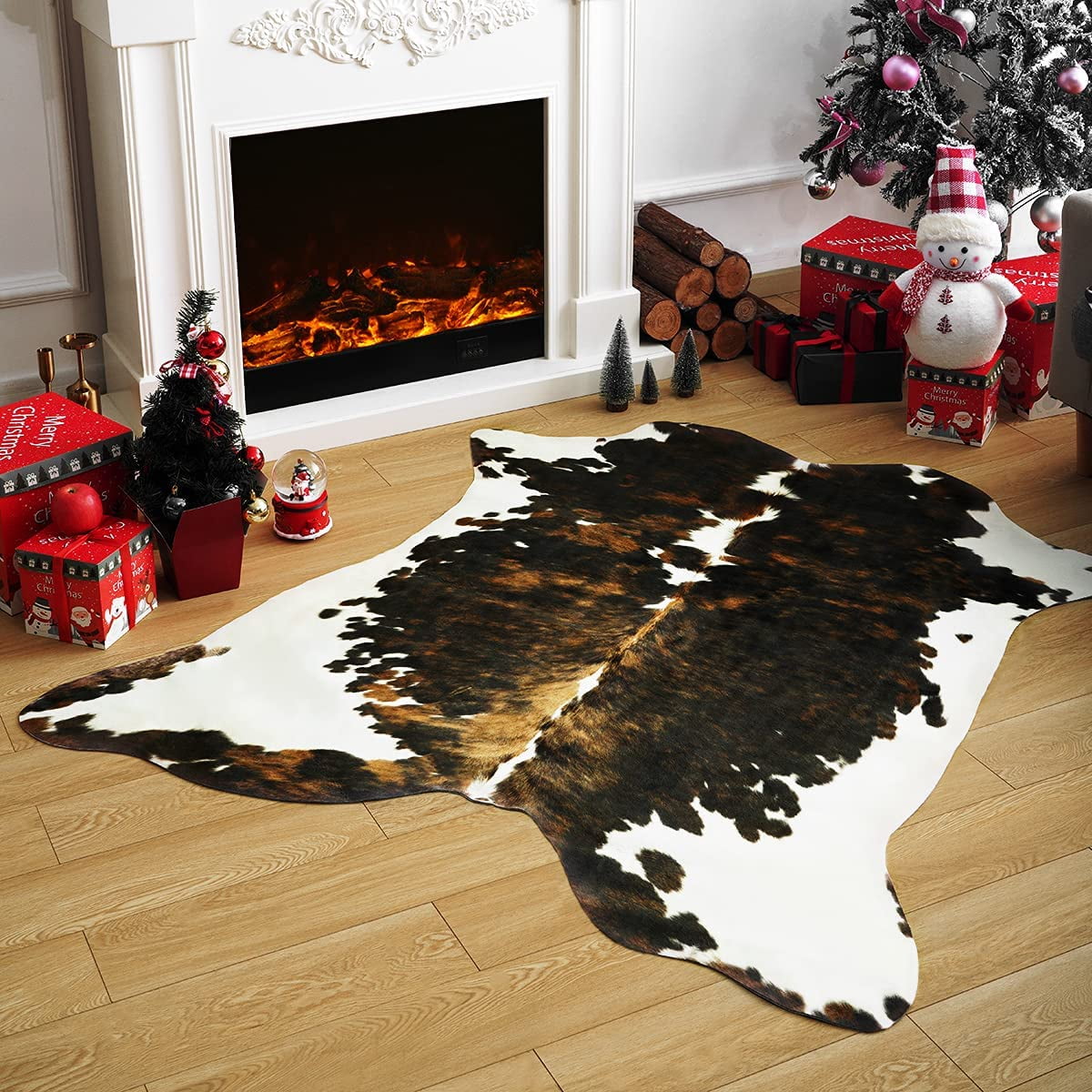Amearea Faux Cow Hide Rug 5.2x4.6 Feet, Premium Home Decor Cow Print ...