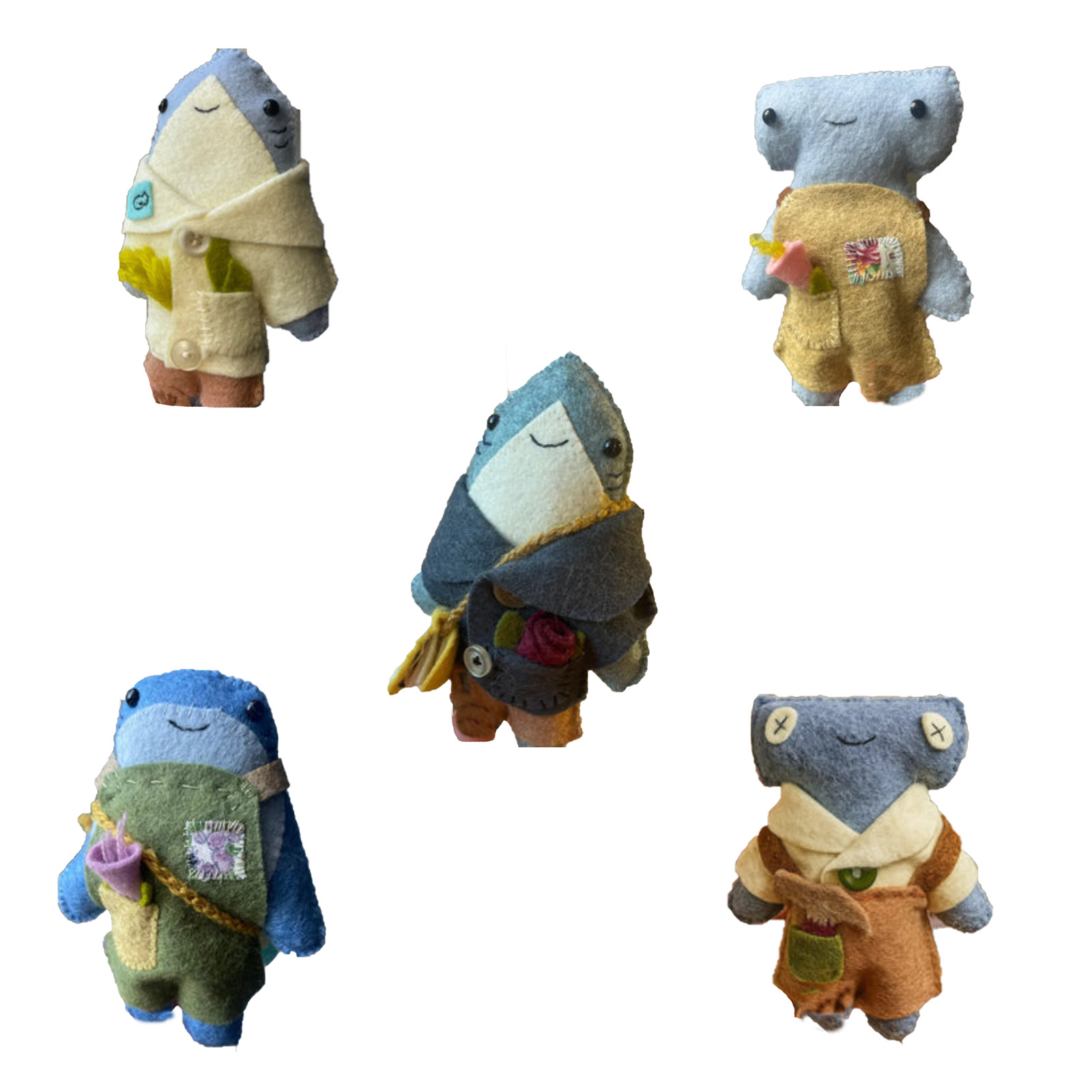 Amefoy 5pc Handmade Felt Shark Collection Character Dolls, Zalogarts ...