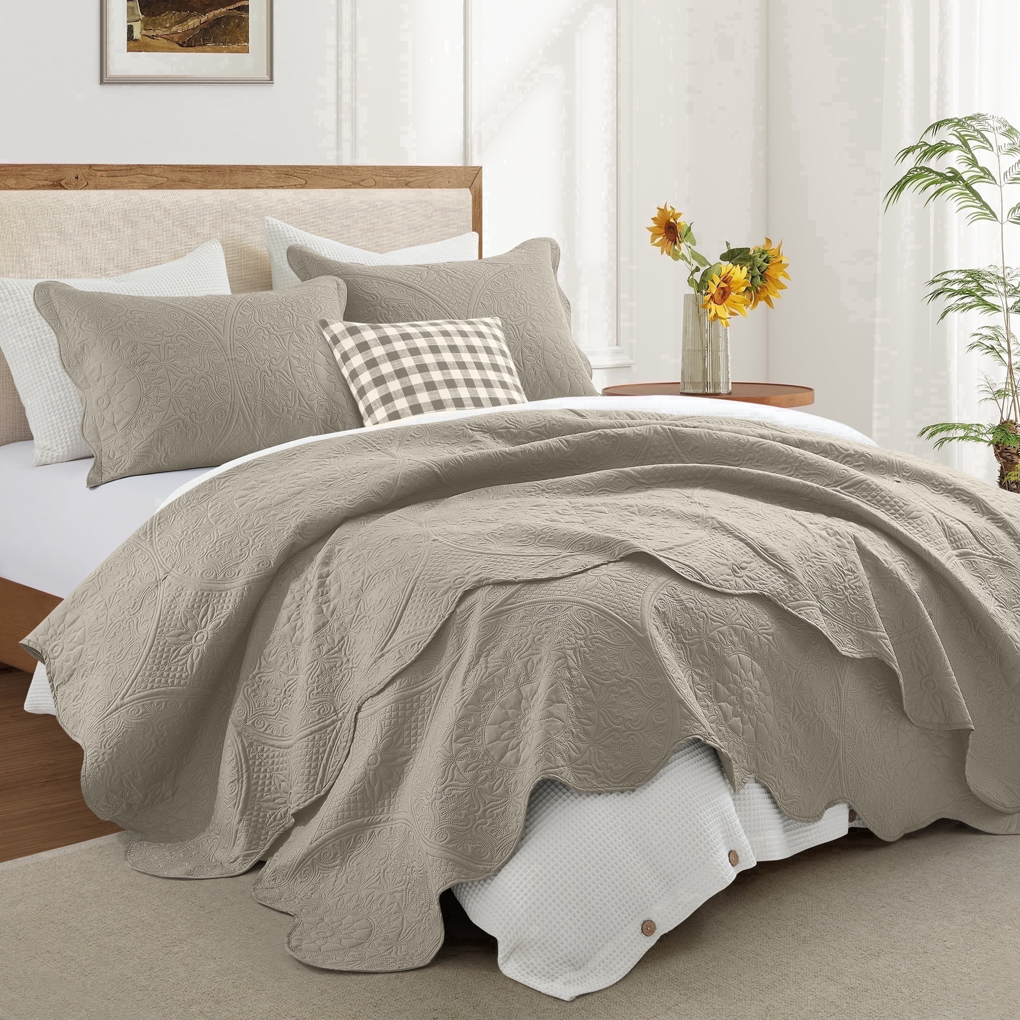 Ameha 2 Piece Quilt Set Lightweight Embossed Floral Bedspread Soft ...