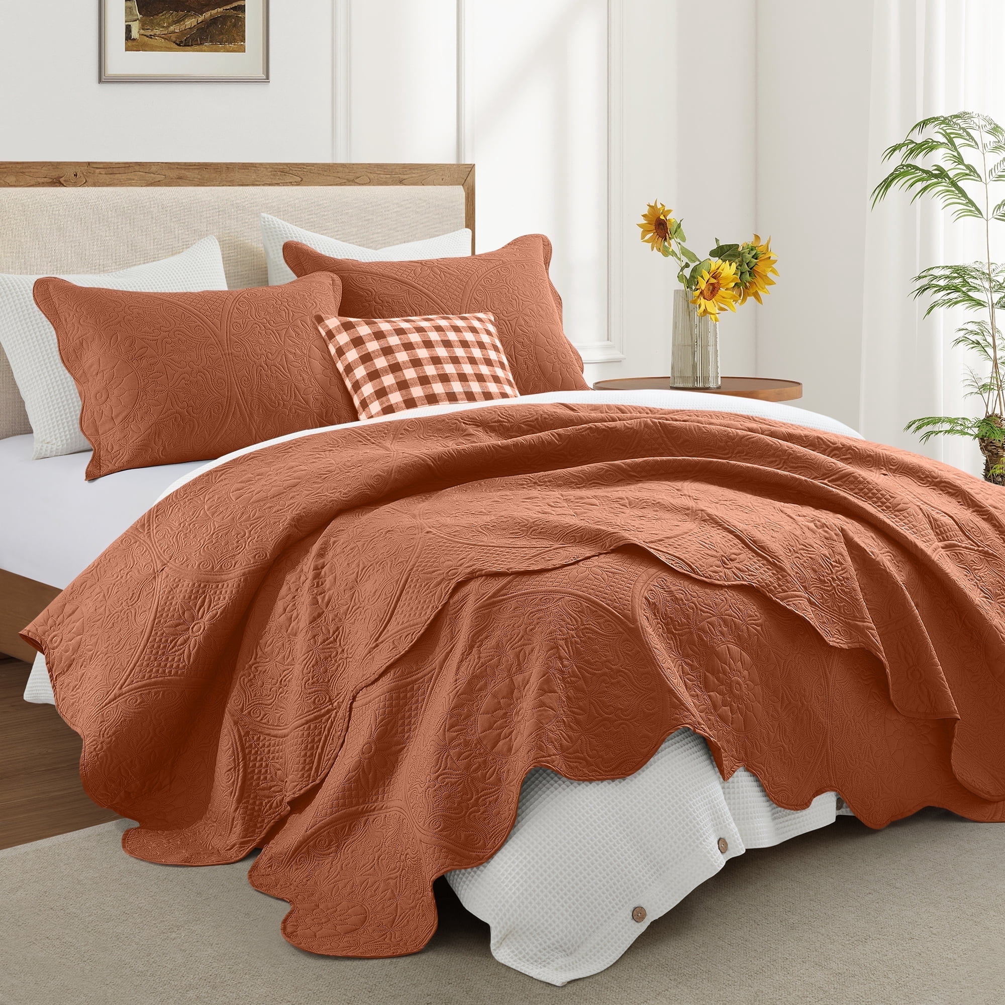 Ameha 3-Piece Coverlet Set Modern Floral Embossed Quilt Soft Microfiber ...