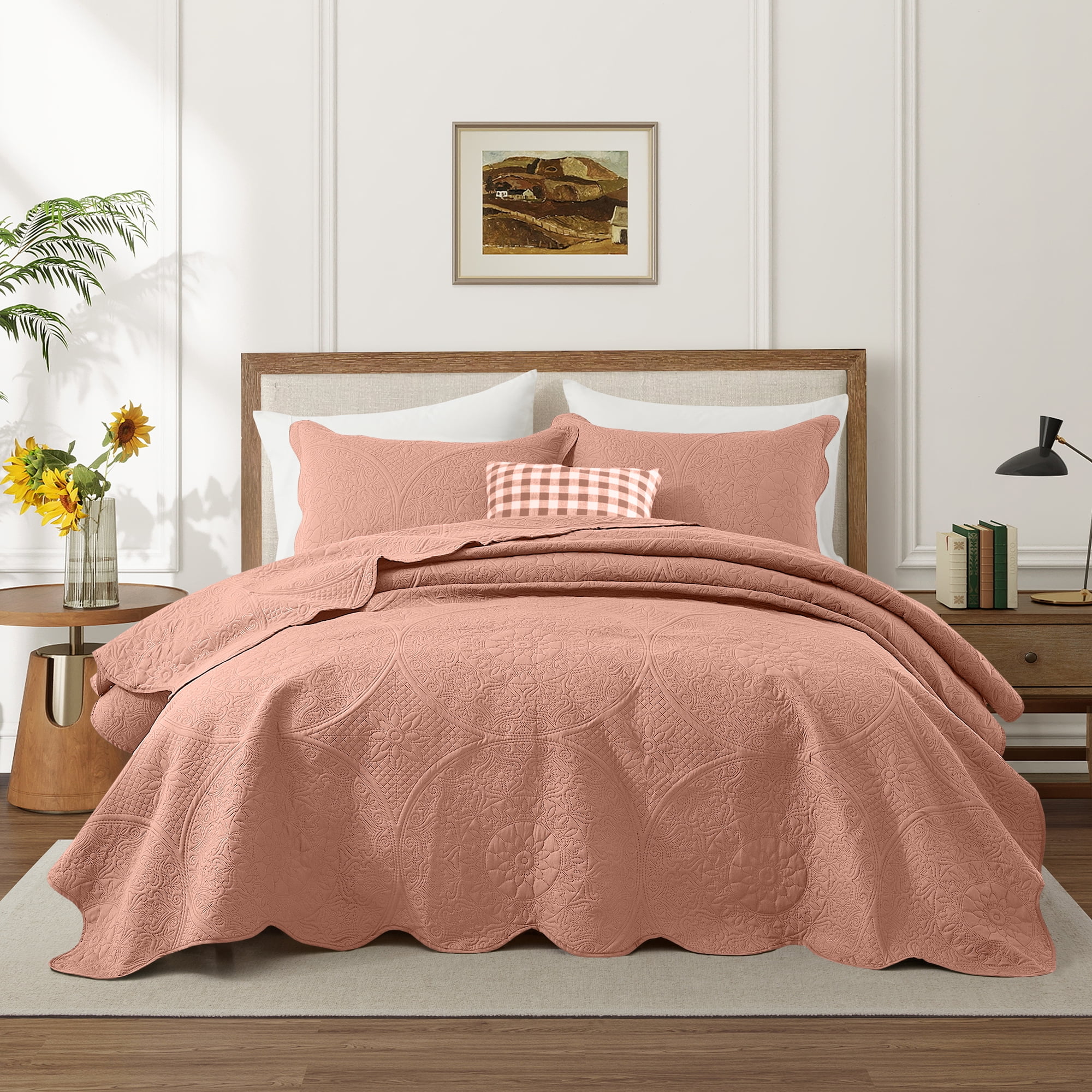 Ameha 3-Piece Quilted Bedspread Set Lightweight Embossed Floral ...