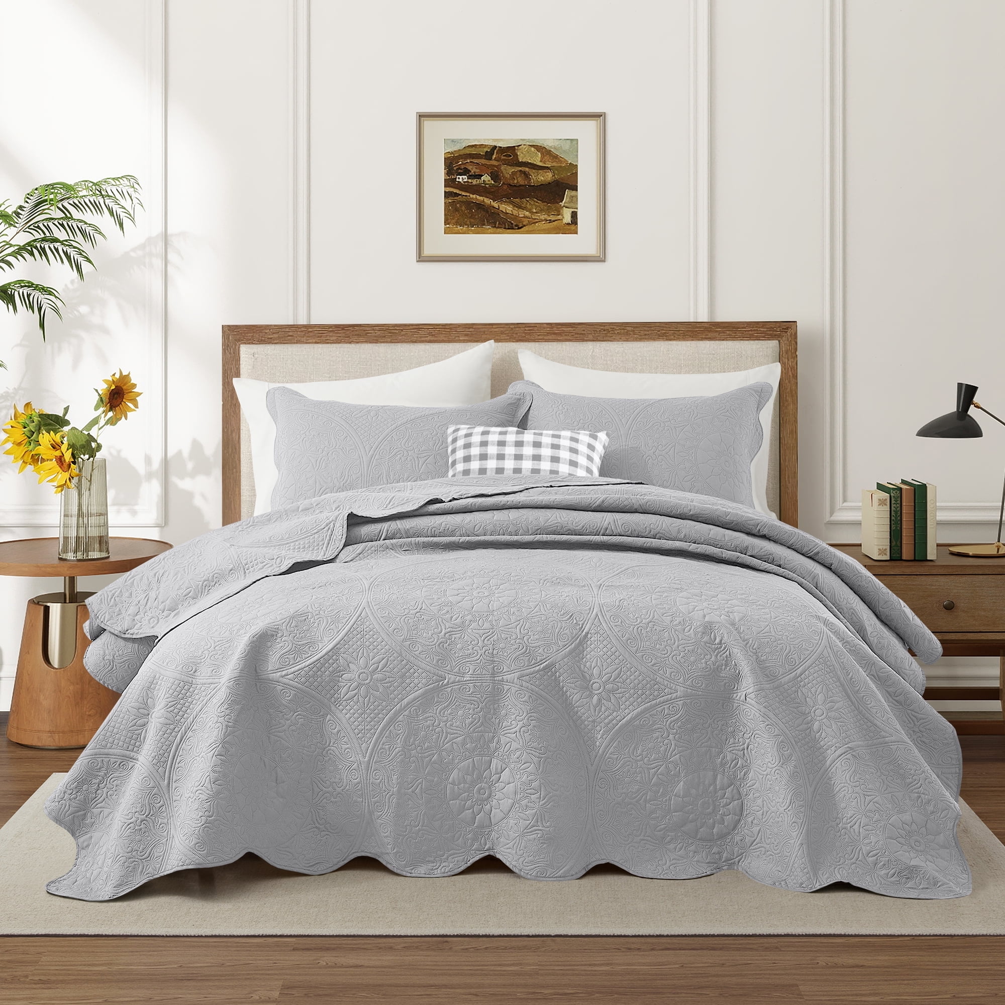 Ameha 3-Piece Quilt Bedspread Set Lightweight Embossed Floral ...