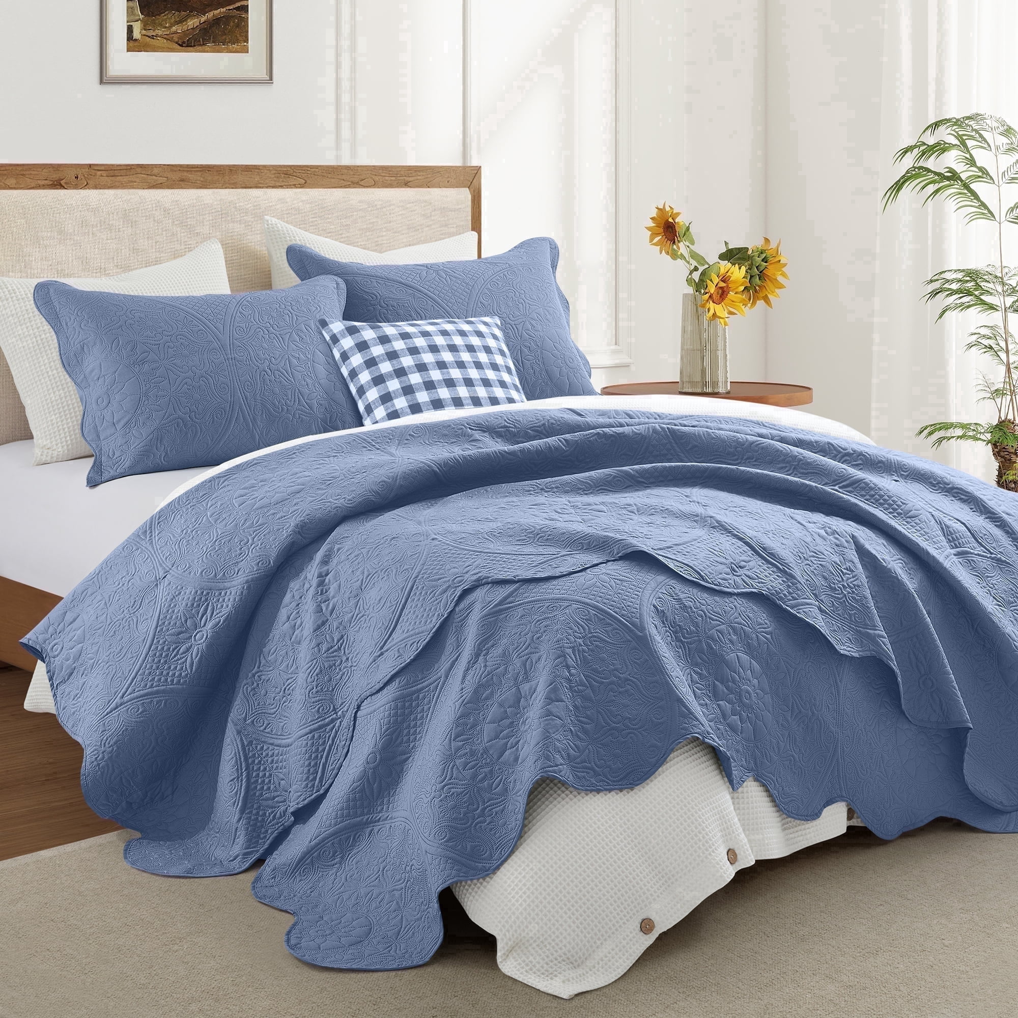 Ameha 3 Piece Reversible Quilt Set Ultra Soft Floral Coverlet ...