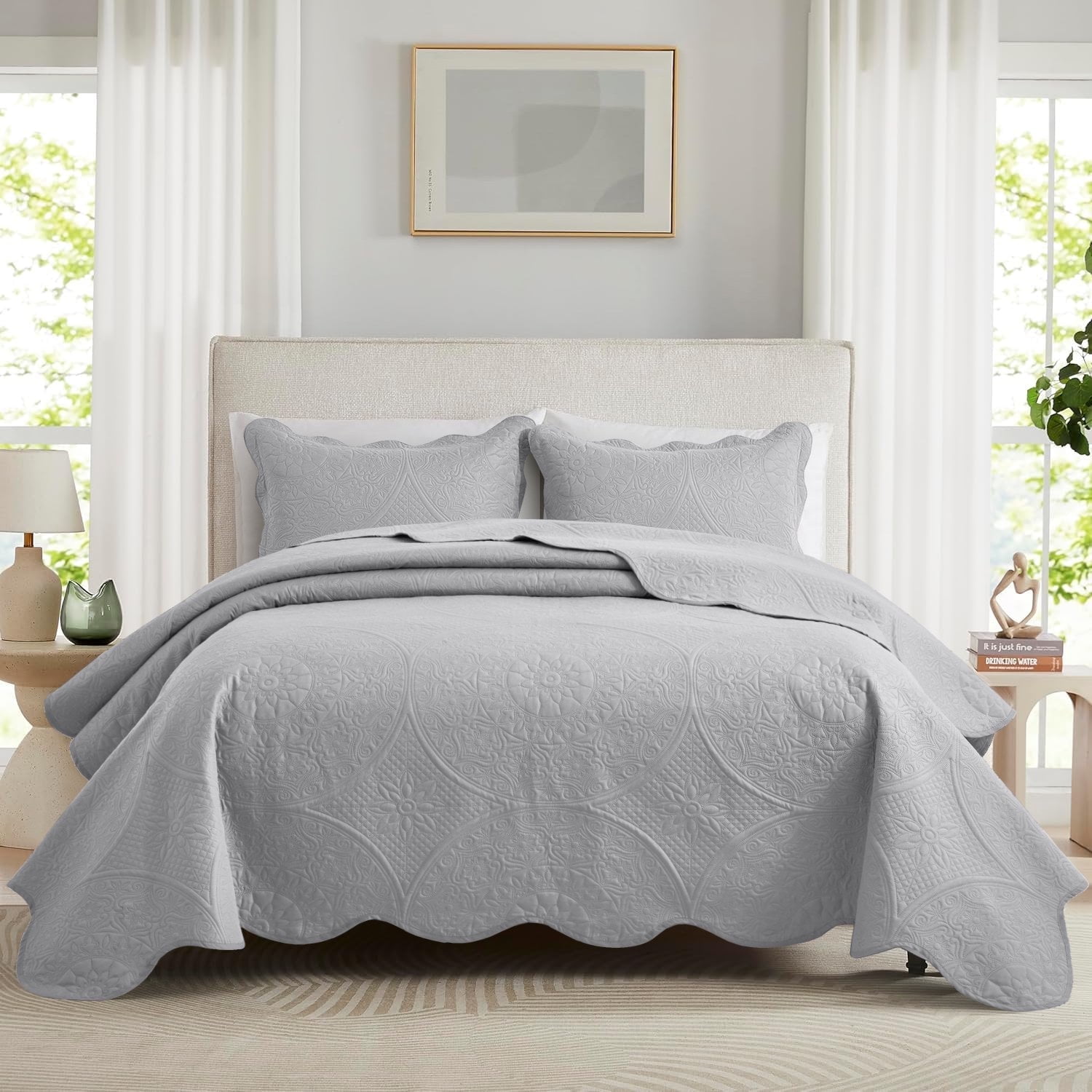 Ameha 3 Piece Reversible Quilt Set Ultra Soft Floral Coverlet ...