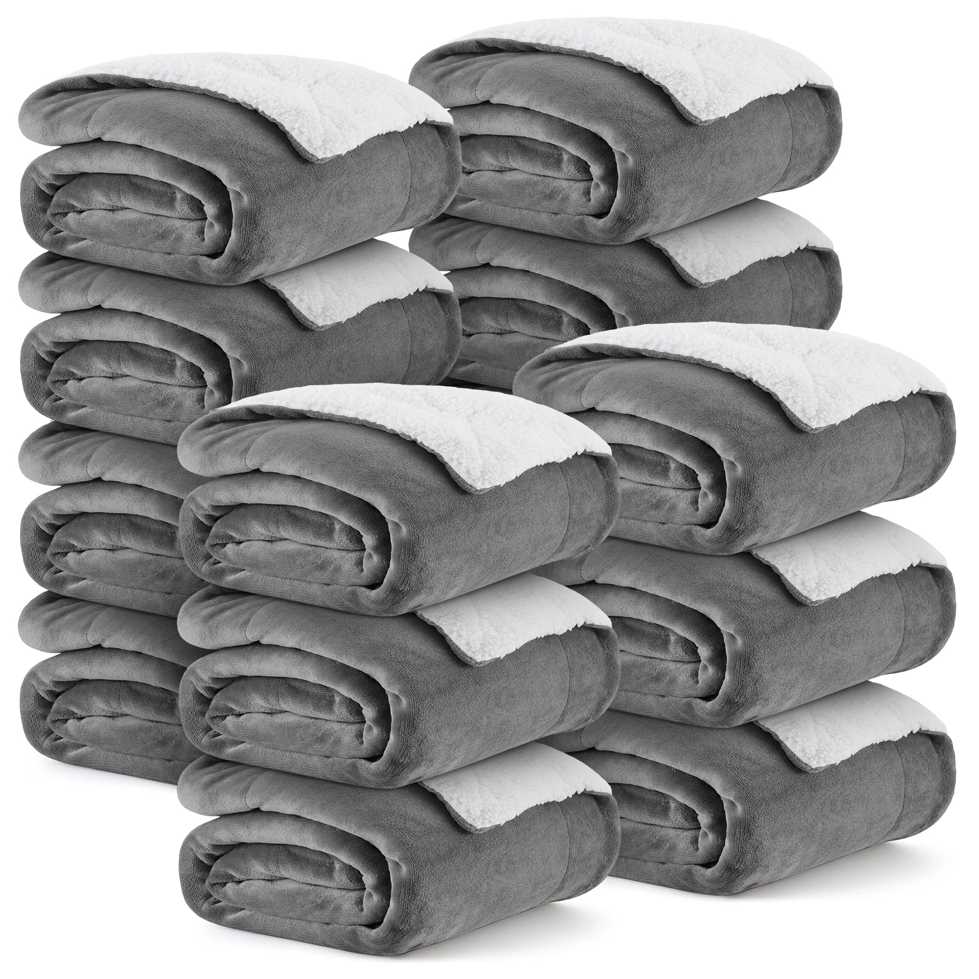 Ameha Bulk Sherpa Fleece Blankets 18-Pack Throw Size Plush Soft Warm ...