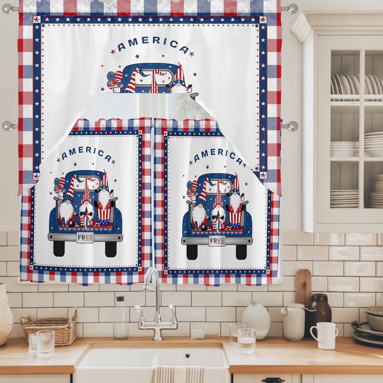 Ameica Independence Swag Curtains Valance and Tier Set, Day Gnome Truck ...