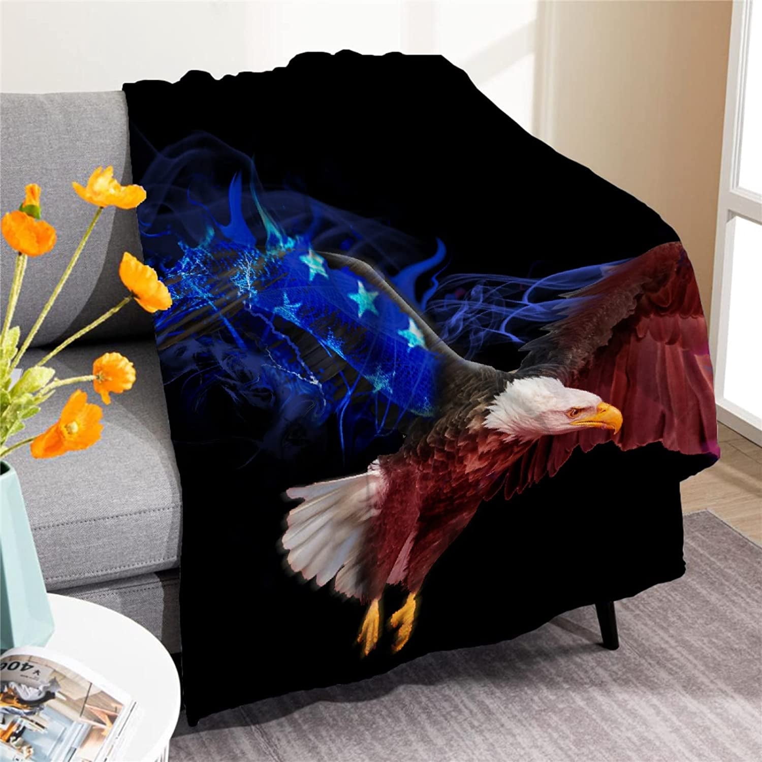 Ameican Flag Eagle Blanket, Bald Eagle Patriotic Throw Blanket, Super ...