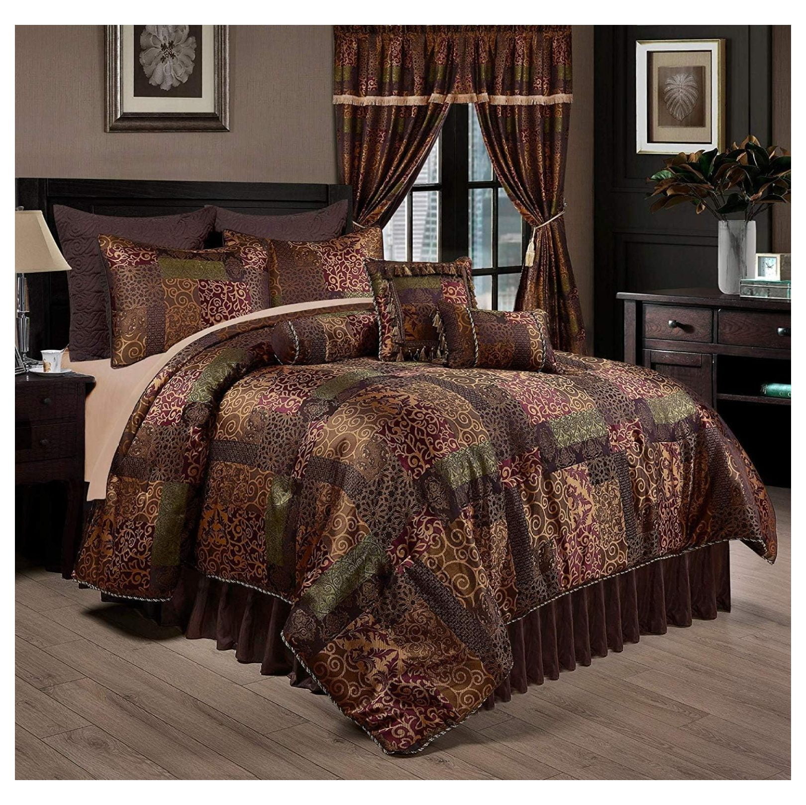 Amelia 9-Piece Floral Jacquard Patchwork Comforter Set, Queen, Multi ...