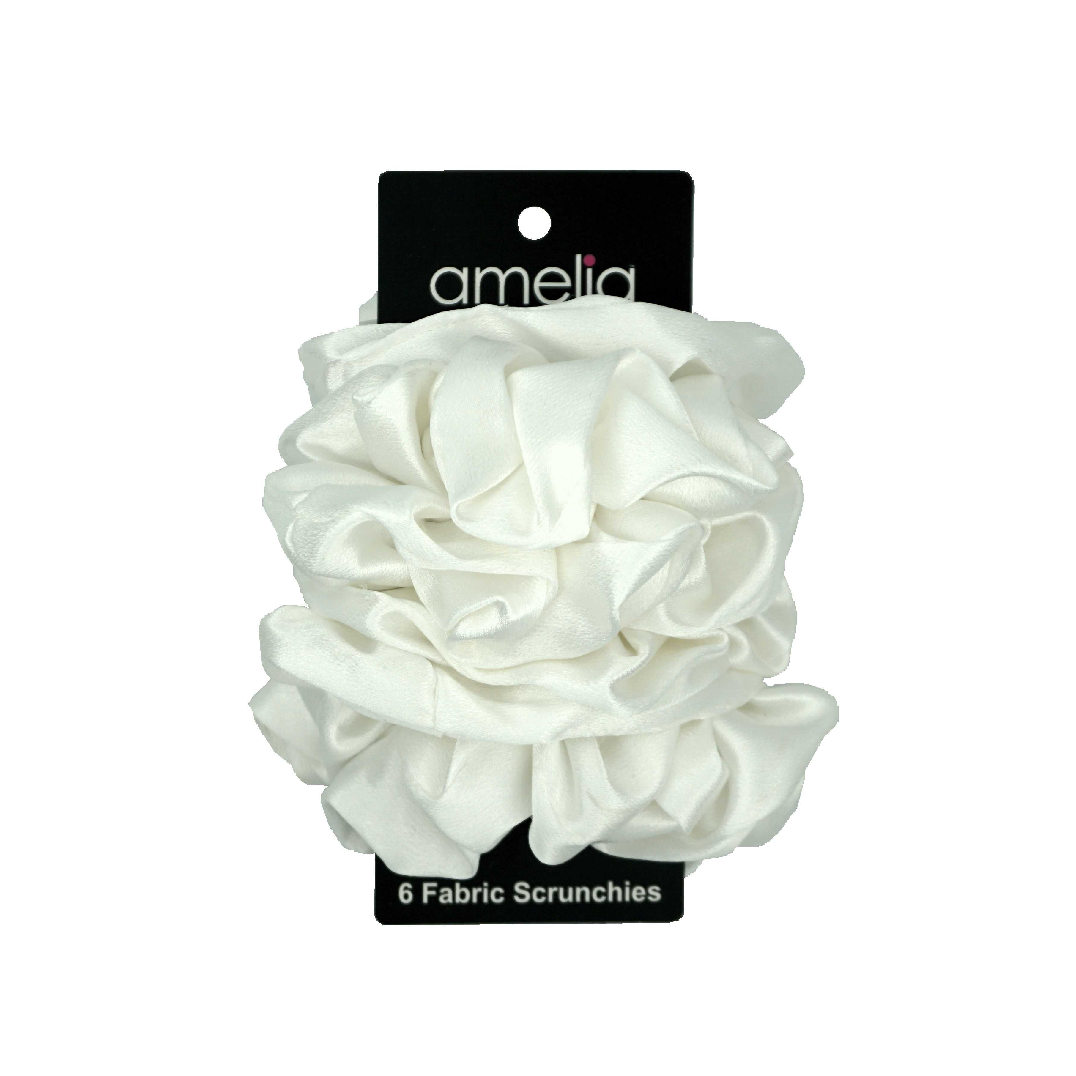 Amelia Beauty Products, White Imitation Silk Scrunchies, 4.5in Diameter ...