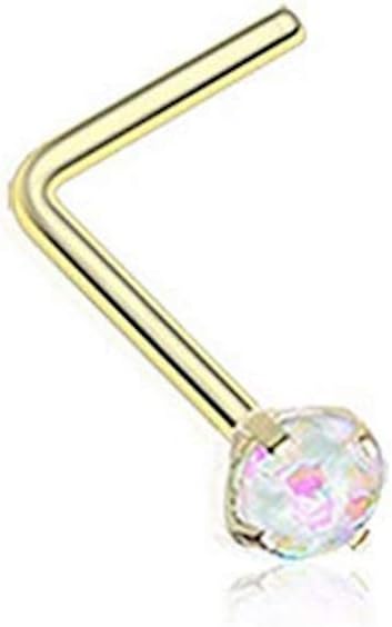 Amelia Fashion 20 Gauge Golden Opal Sparkle L-Shaped Nose Ring 316L ...