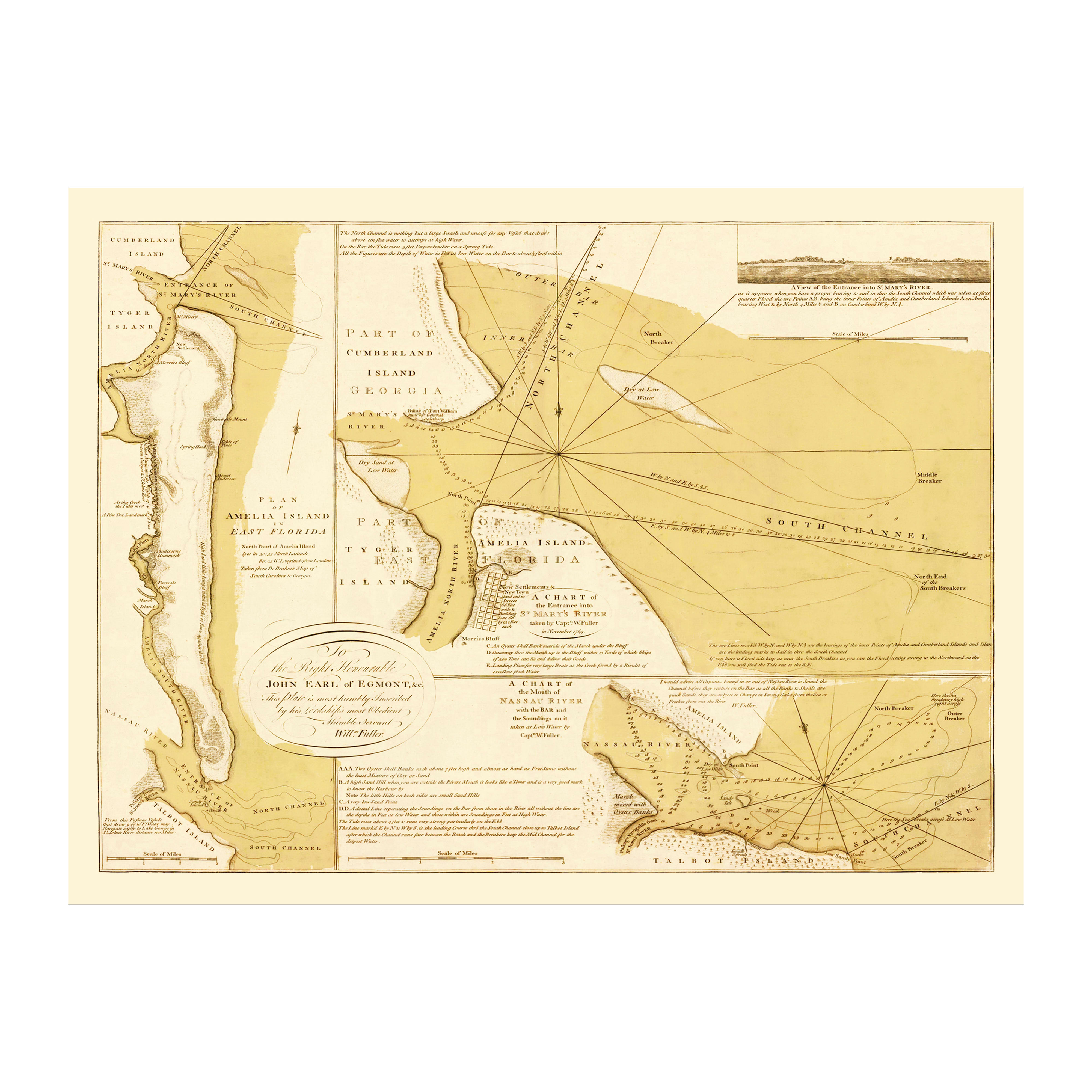 Amelia Island Art, 1770 Vintage Map of Amelia Island History Wall Decor ...