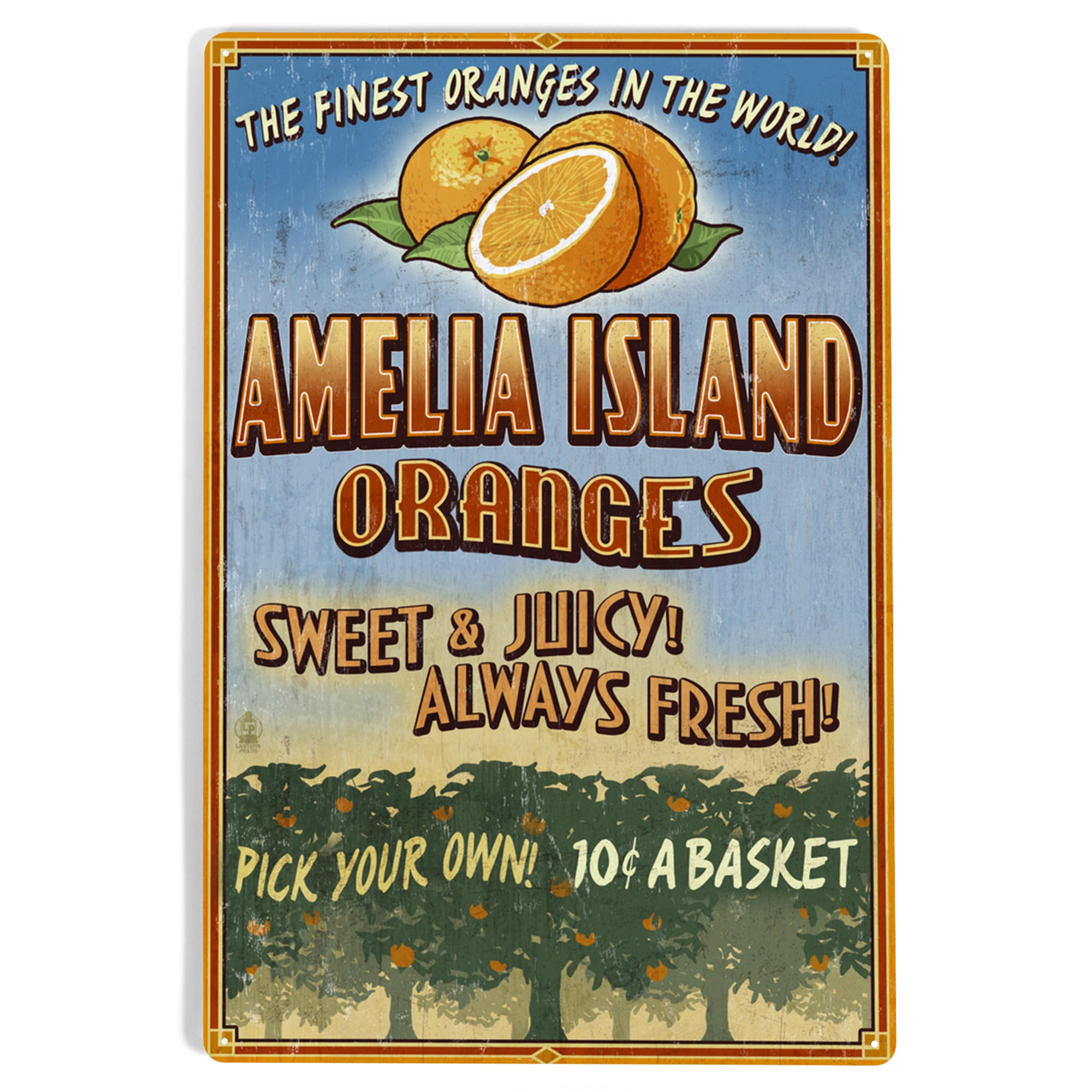 Amelia Island, Florida, Orange Grove, Vinatge Sign (12x18 Aluminum Art ...