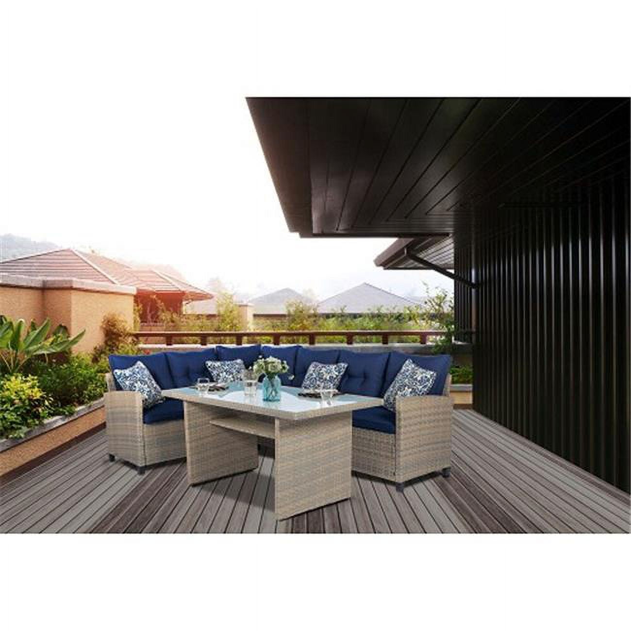 Amelia Sectional Deep Seating Set in Navy with Chow Table - 3 Piece ...