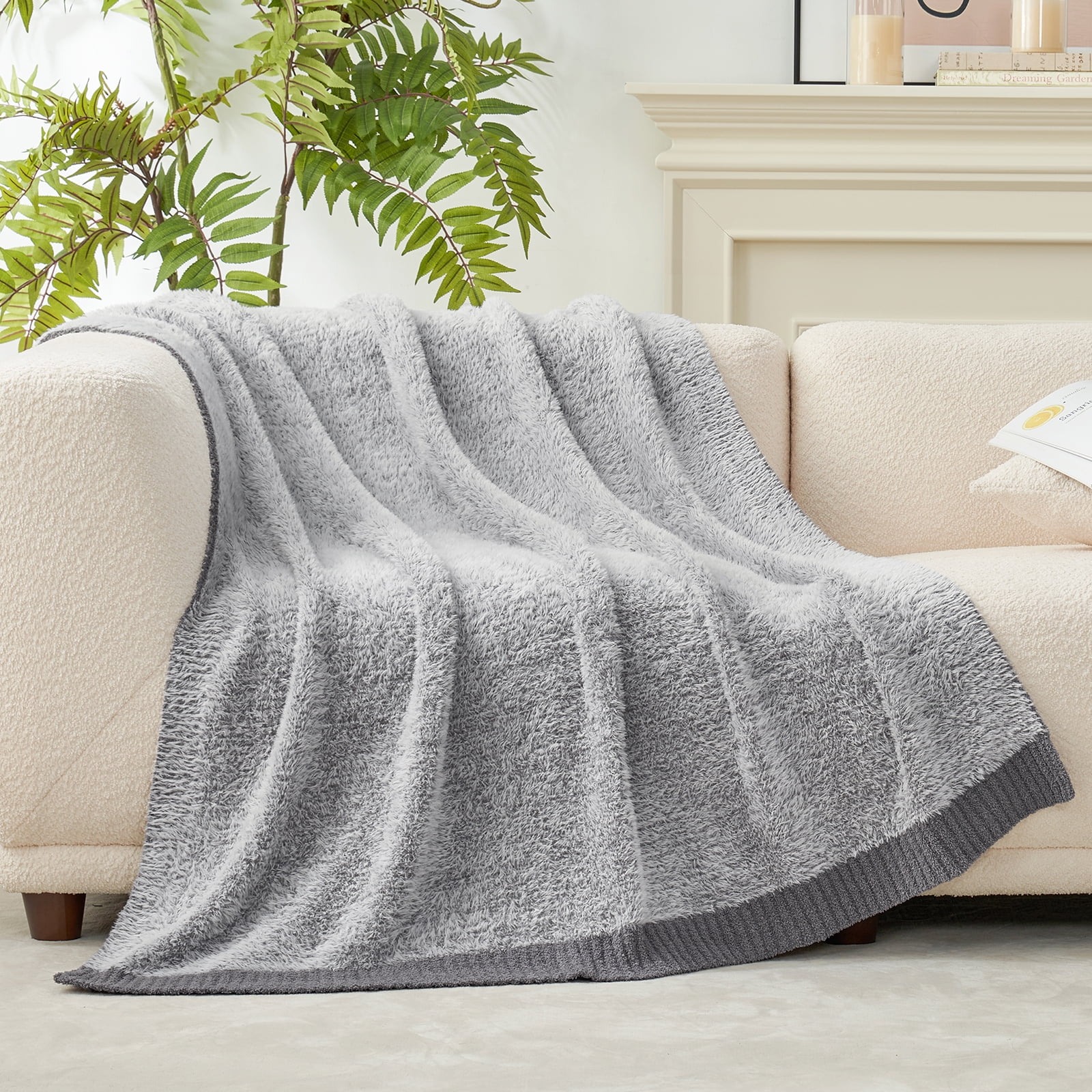 Amelie Home Reversible Soft Knit Throw – Plush Feather Yarn Blanket for ...