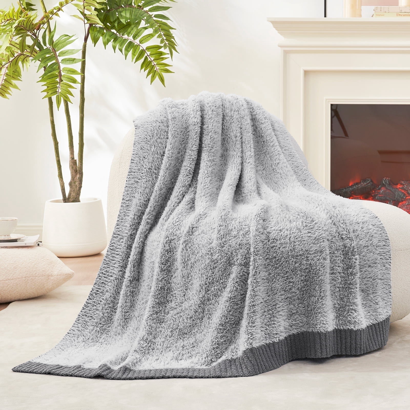 Amelie Home Reversible Soft Knit Throw – Plush Feather Yarn Blanket for ...