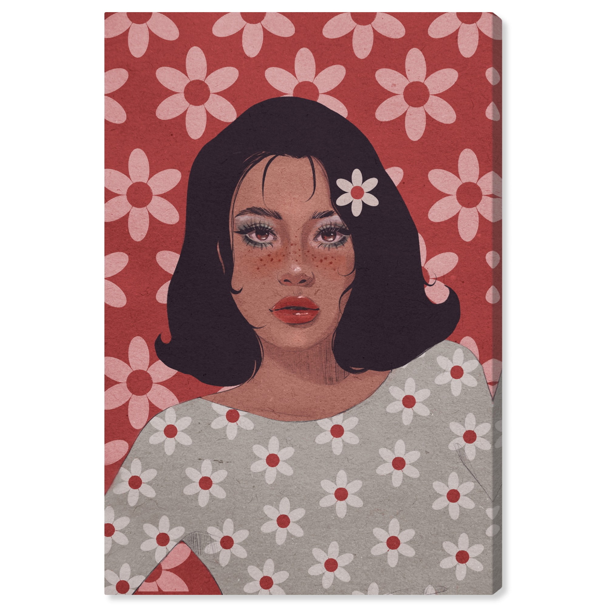 Amelie Retro In Floral Canvas Modern Boho Portrait Wall Art by Art ...