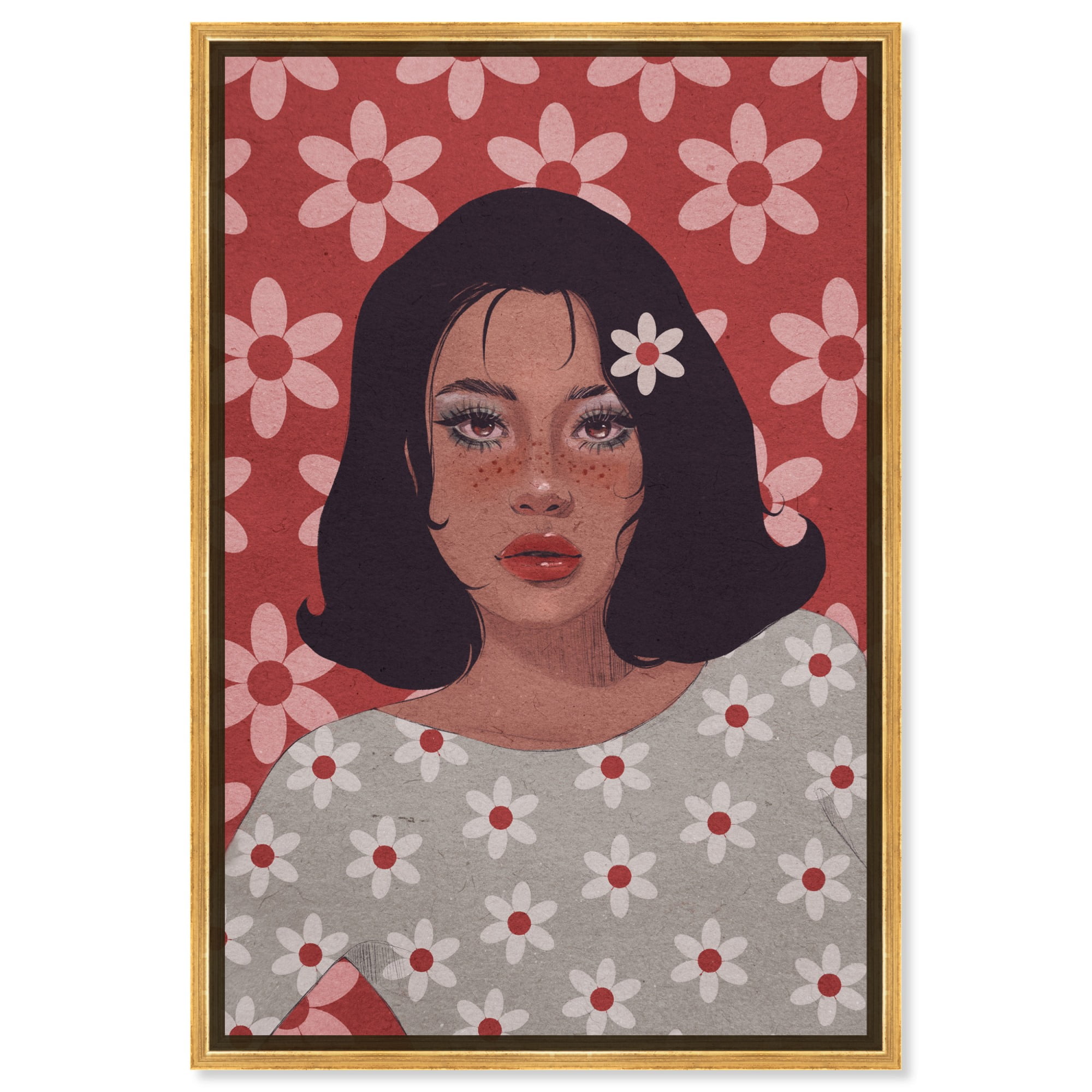 Amelie Retro In Floral Canvas Modern Boho Portrait Wall Art by Art ...