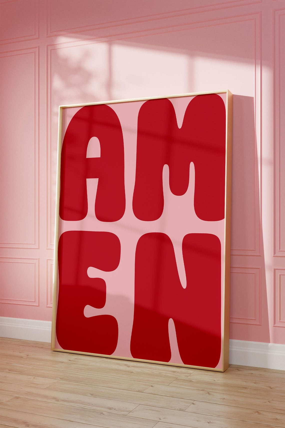 Amen Art Poster, Retro Red And Pink Poster, Jesus Wall Art Religious ...