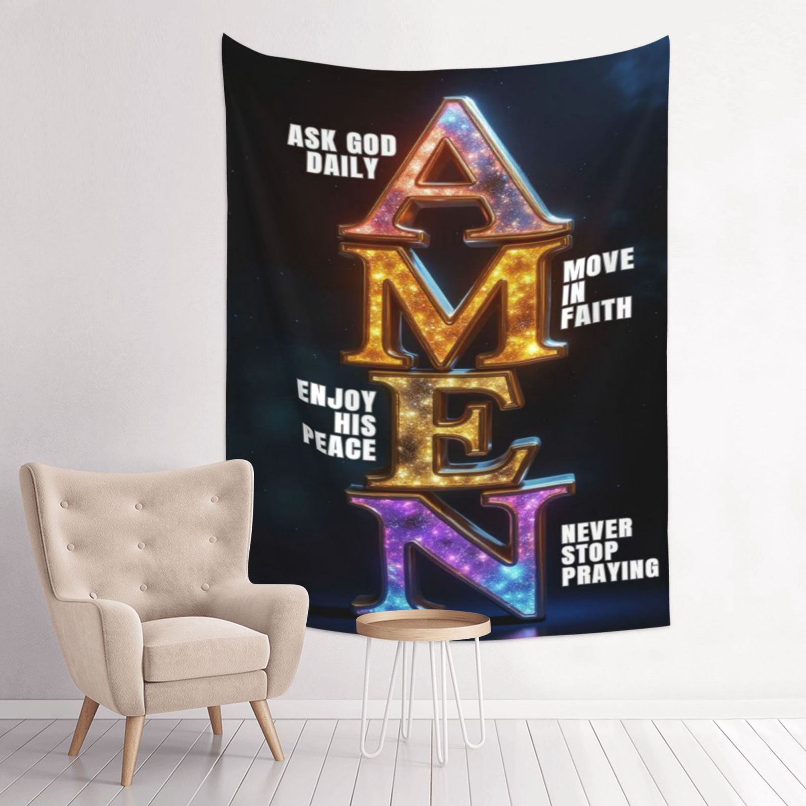 Amen Ask God Daily Move In Faith Anime Tapestry Indian Wall Hanging ...