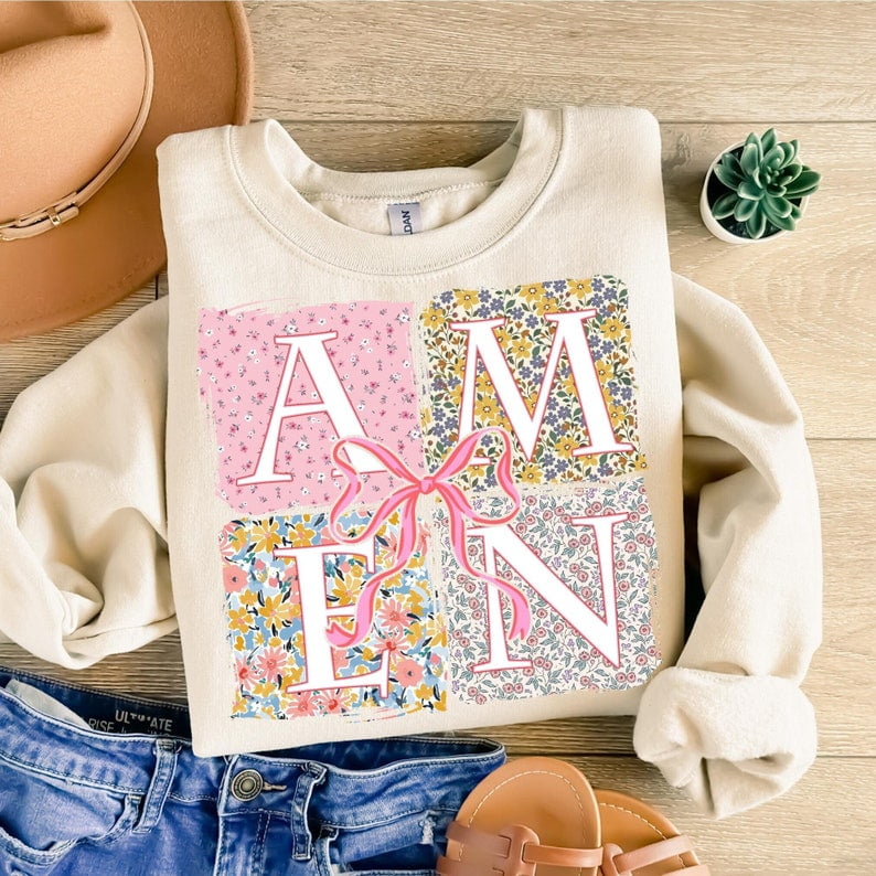 Amen Bow Sweatshirt, Coquette Easter Christian Sweatshirt, Floral Bible ...
