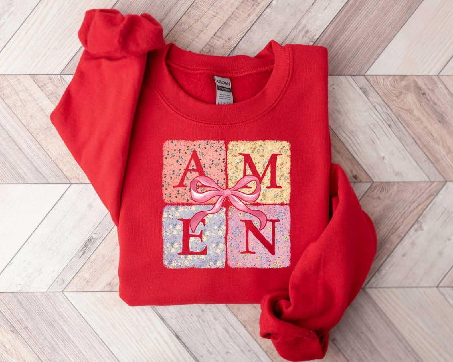 Amen Coquette Bow Sweatshirt, Christian Easter Shirt, Amen Varsity ...