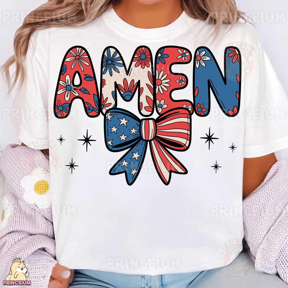 Amen Patriotic Shirt, Red White Blue Bow, Floral Usa Shirt, Faith 4Th ...