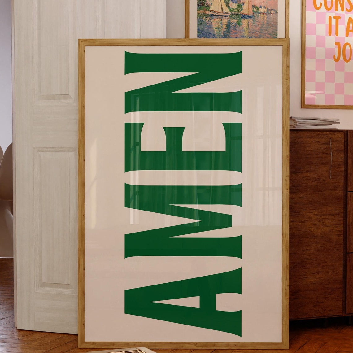 Amen Print, Jesus Typography Poster, Trendy Christian Wall Art, Retro ...