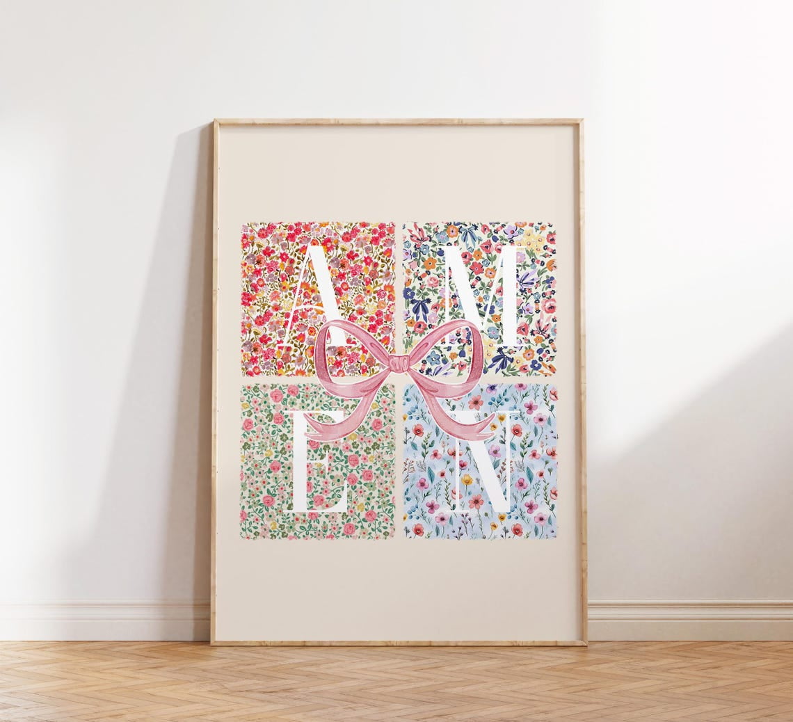 Amen Print, Jesus Typography Print, Christian Wall Art, Flower Coquette ...