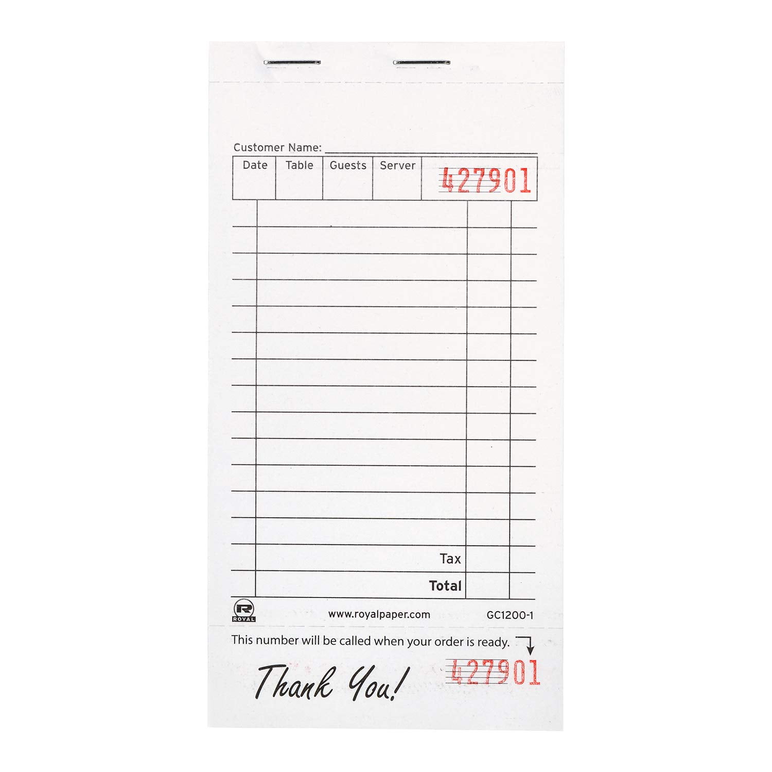 AmerCare Royal White Guest Check Paper Receipt Book, Carbonless Order ...