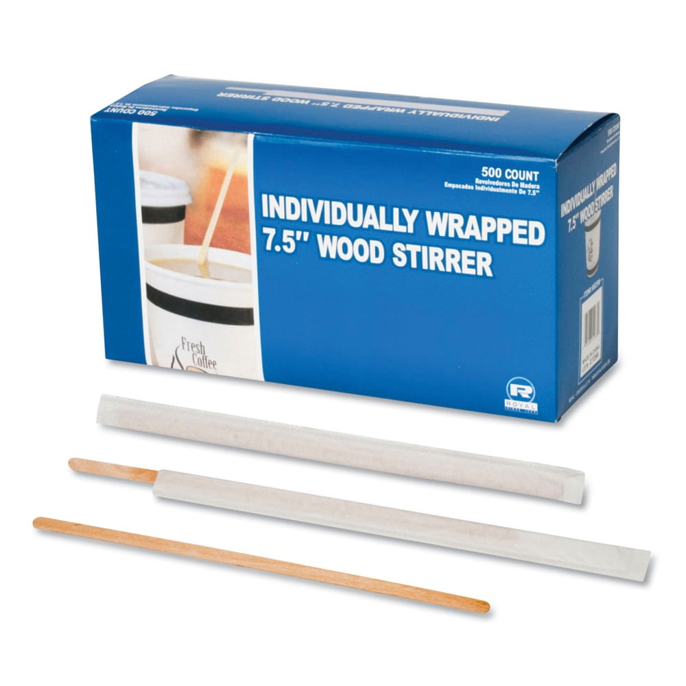 Royal 7.5" Long Wooden Coffee Stir Sticks, Individually Wrapped, Eco ...