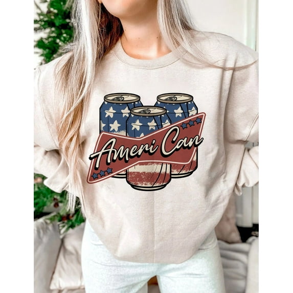 Ameri-Can USA Flag Sweatshirt, Patriotic 4th of July Crewneck, Independence Day Pullover ...