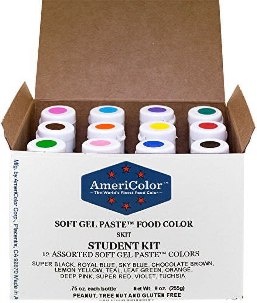 AmeriColor Student Kit: 12 Soft Gel Paste Food Coloring Bottles, .75 ...