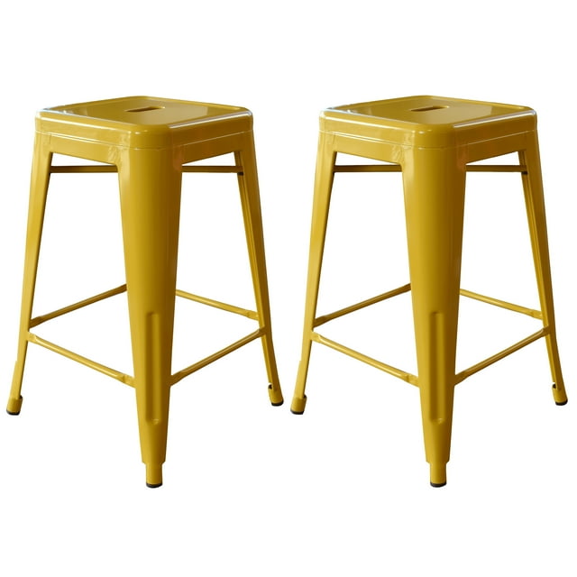 AmeriHome 24 Gold Metal Backless Bar Stools - 2 - Stackable - Walmart.com