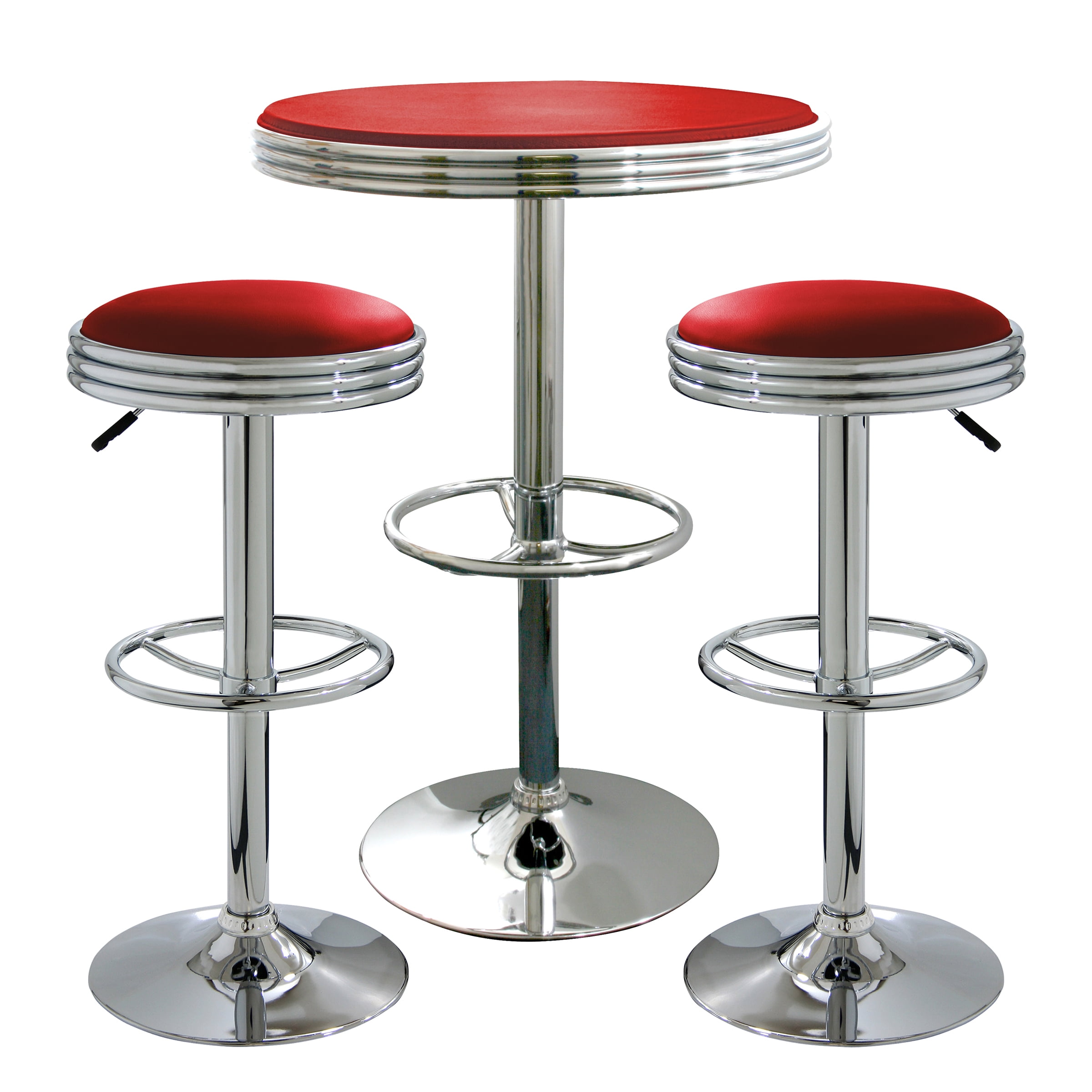AmeriHome 3 Piece Retro Red Soda Shop Bistro Bar Table with 2 Red ...