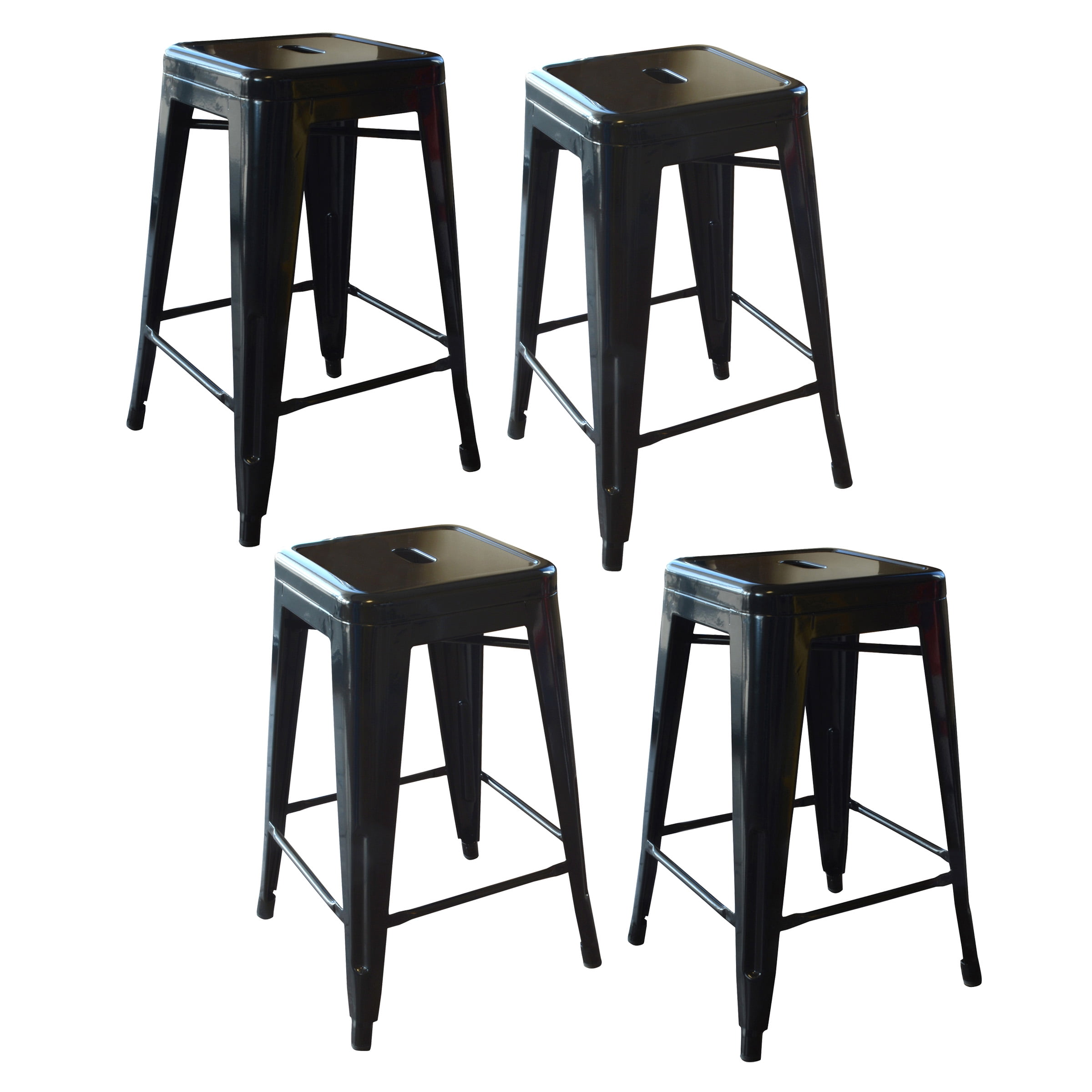 AmeriHome 4 Piece Black Finish 24-inch Metal Backless Bar Stools ...