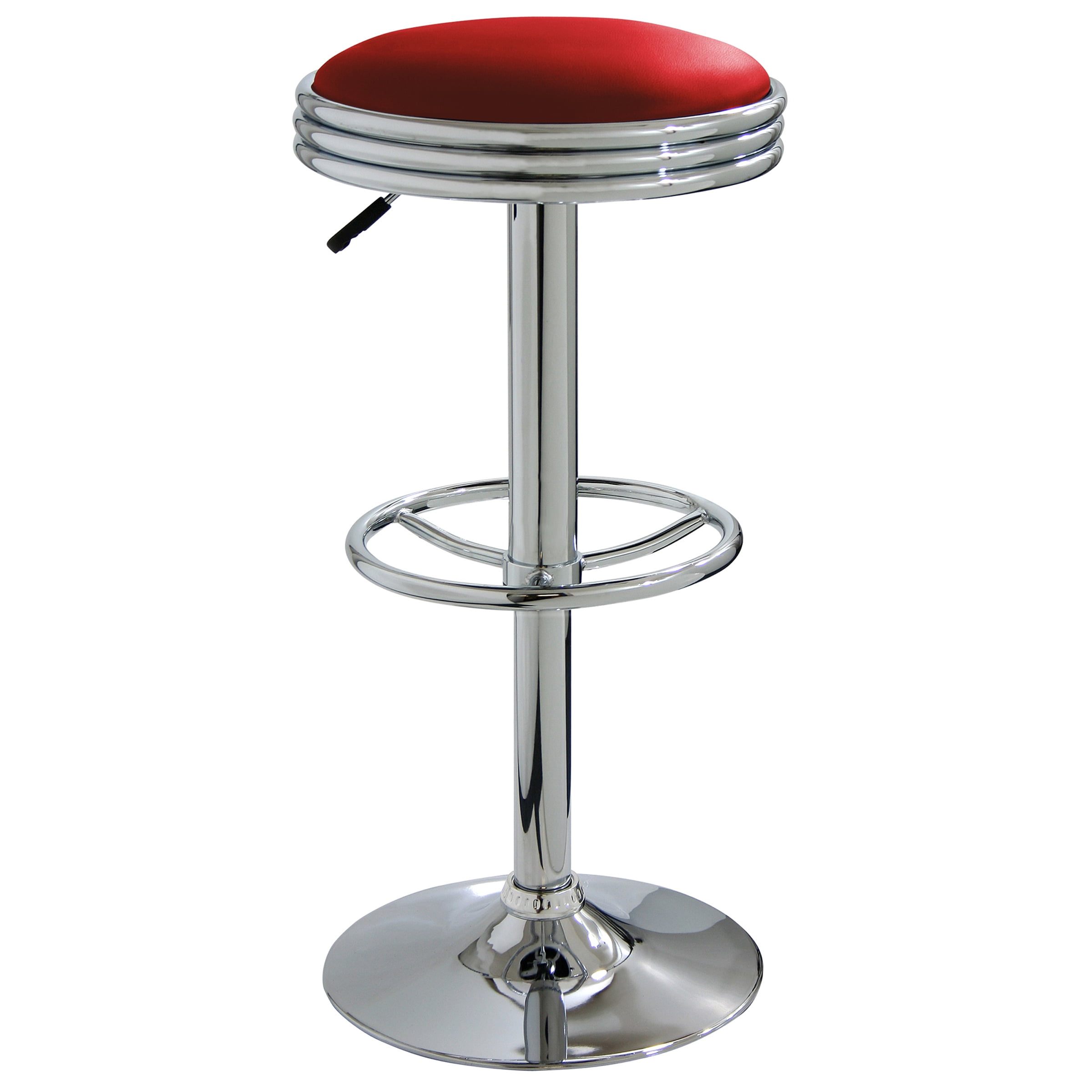 AmeriHome Adjustable Retro Soda Shop Bar Stool with Red Vinyl Finish ...